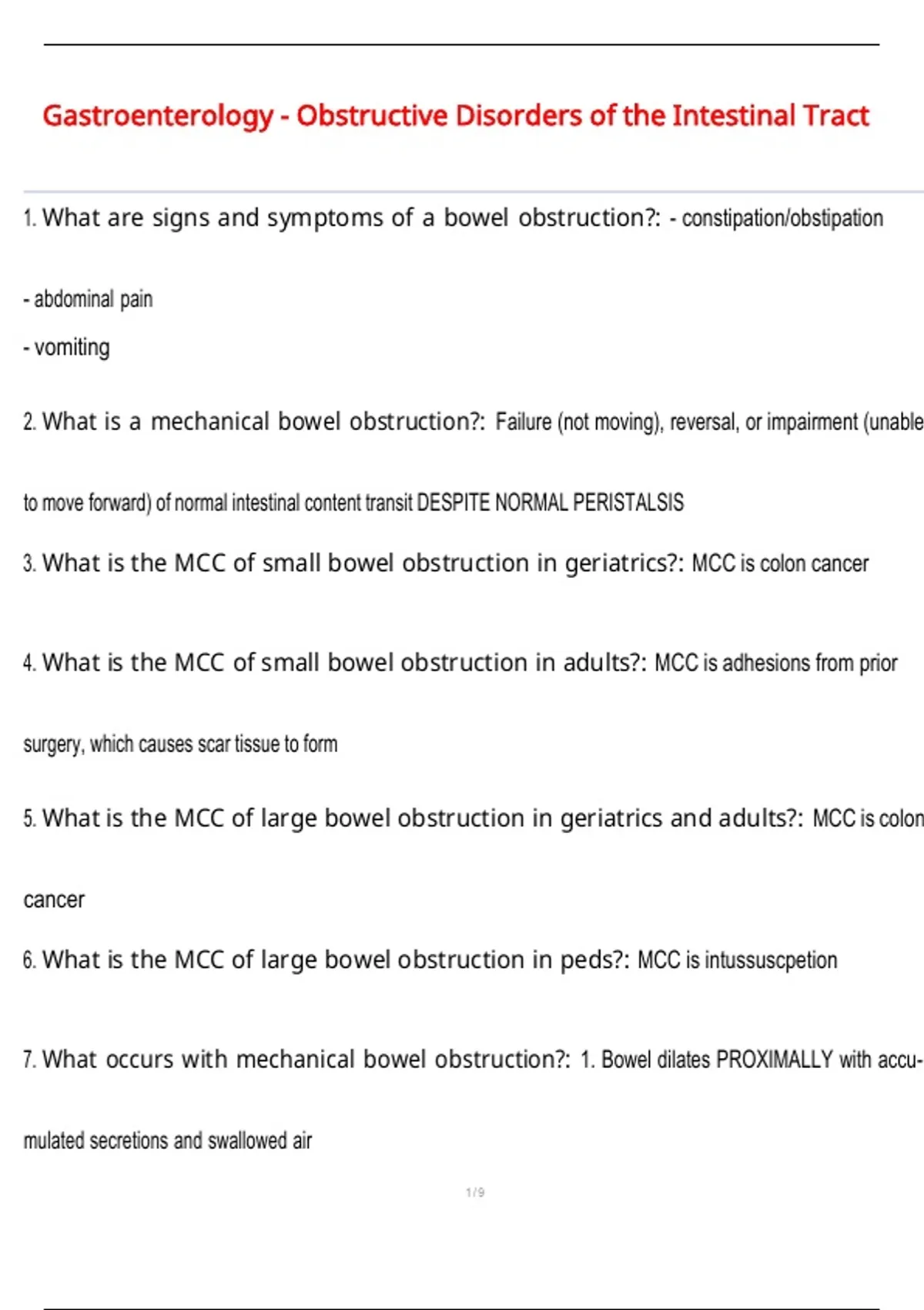 Gastroenterology - Obstructive Disorders of the Intestinal Tract ...