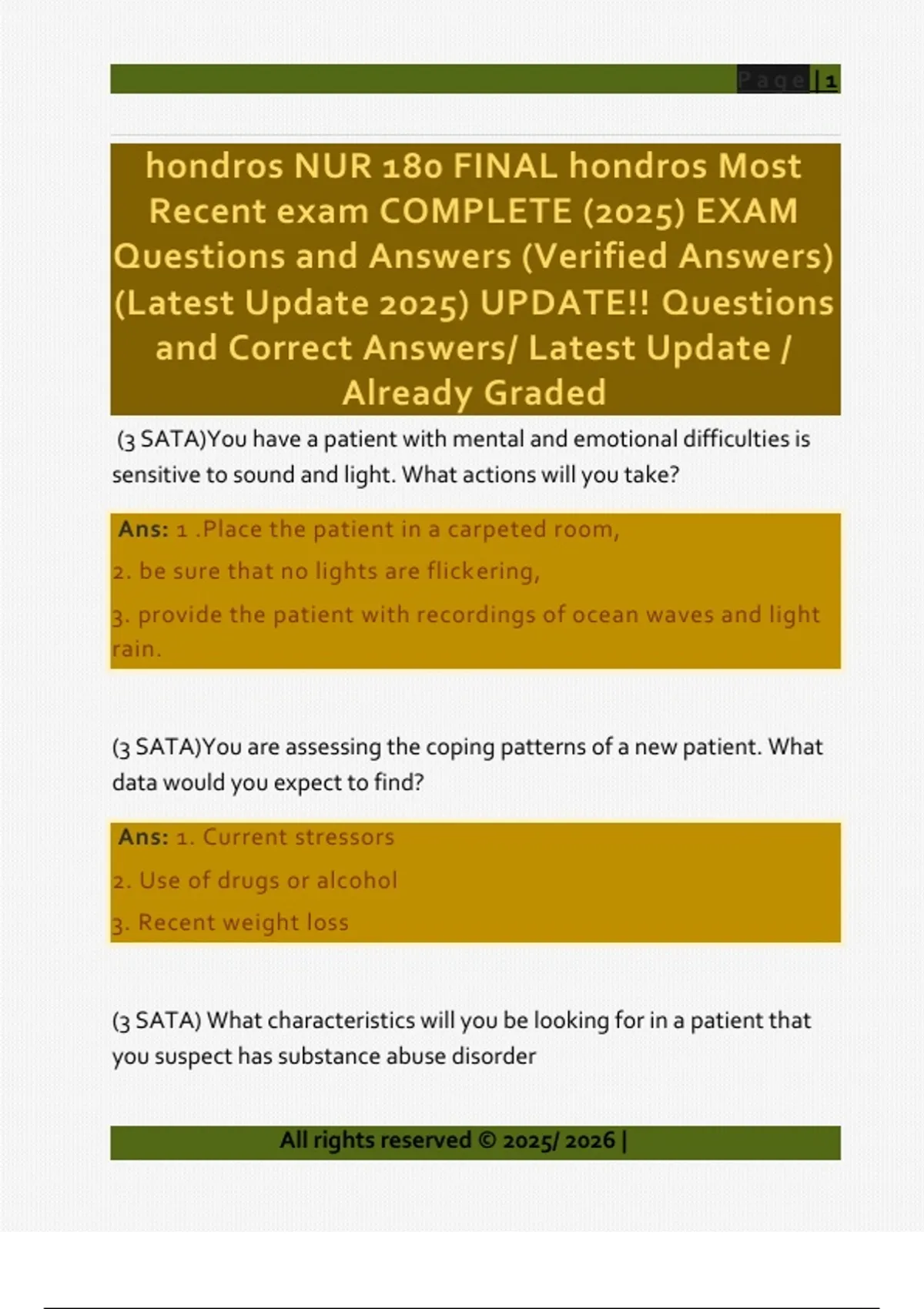 hondros NUR 180 FINAL hondros Most Recent exam COMPLETE (2025) EXAM ...