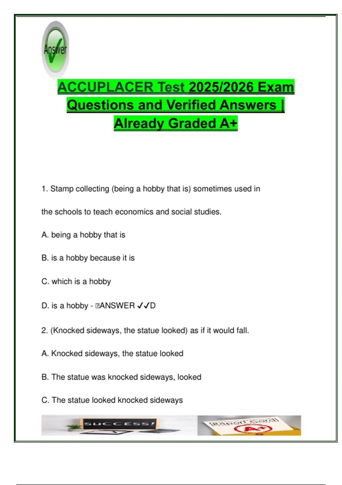 Accuplacer 2025 – 90+ Practice Questions with Answers | Reading ...
