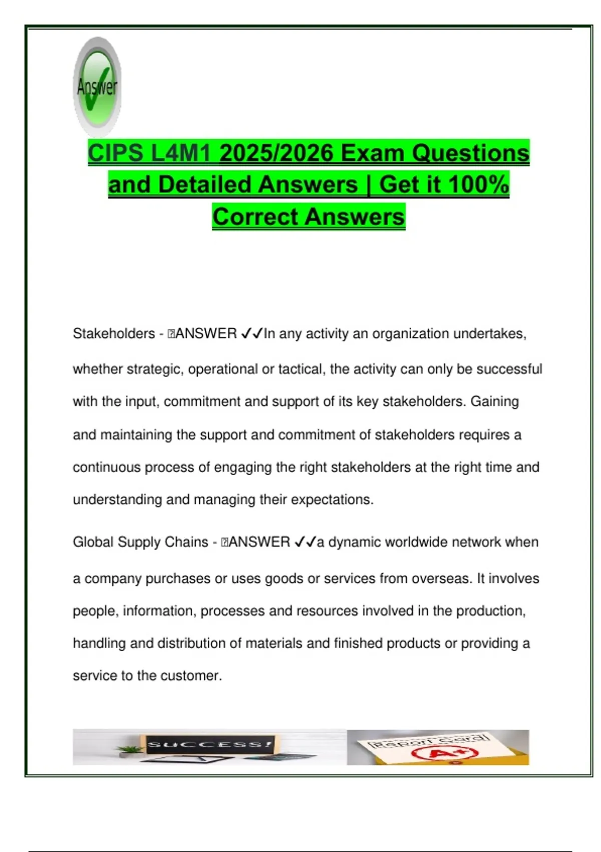 CIPS L4M1 2025/2026 – 130+ Exam Q&A with Explanations | Procurement, E ...