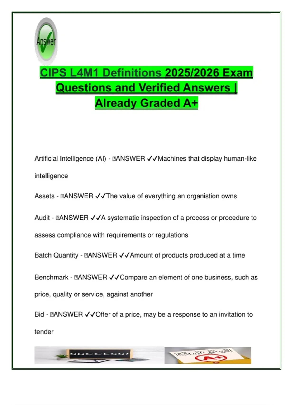 CIPS L4M1 Definitions 2025/2026 – 200+ Key Terms with Verified Answers ...