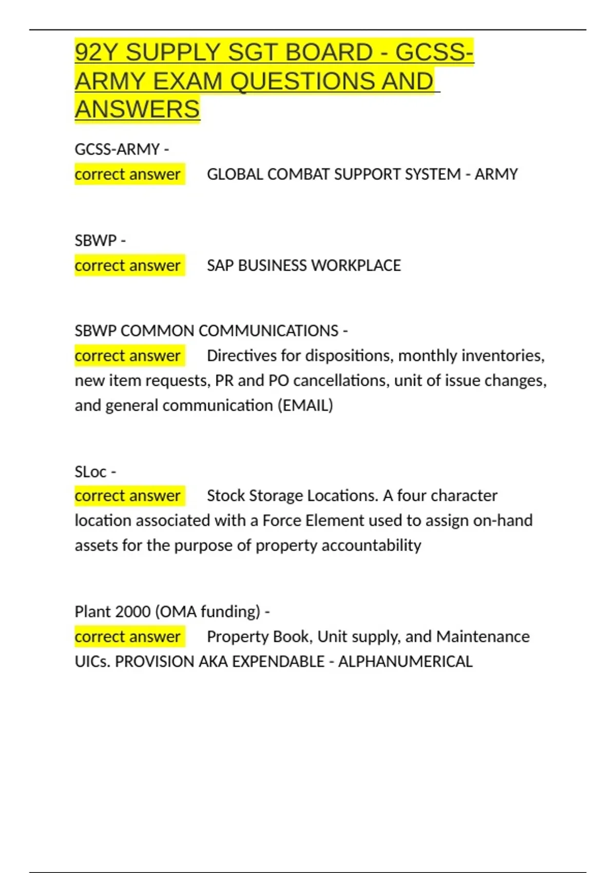 GCSS-Army Exam Package Deal With Complete Solutions - Stuvia US