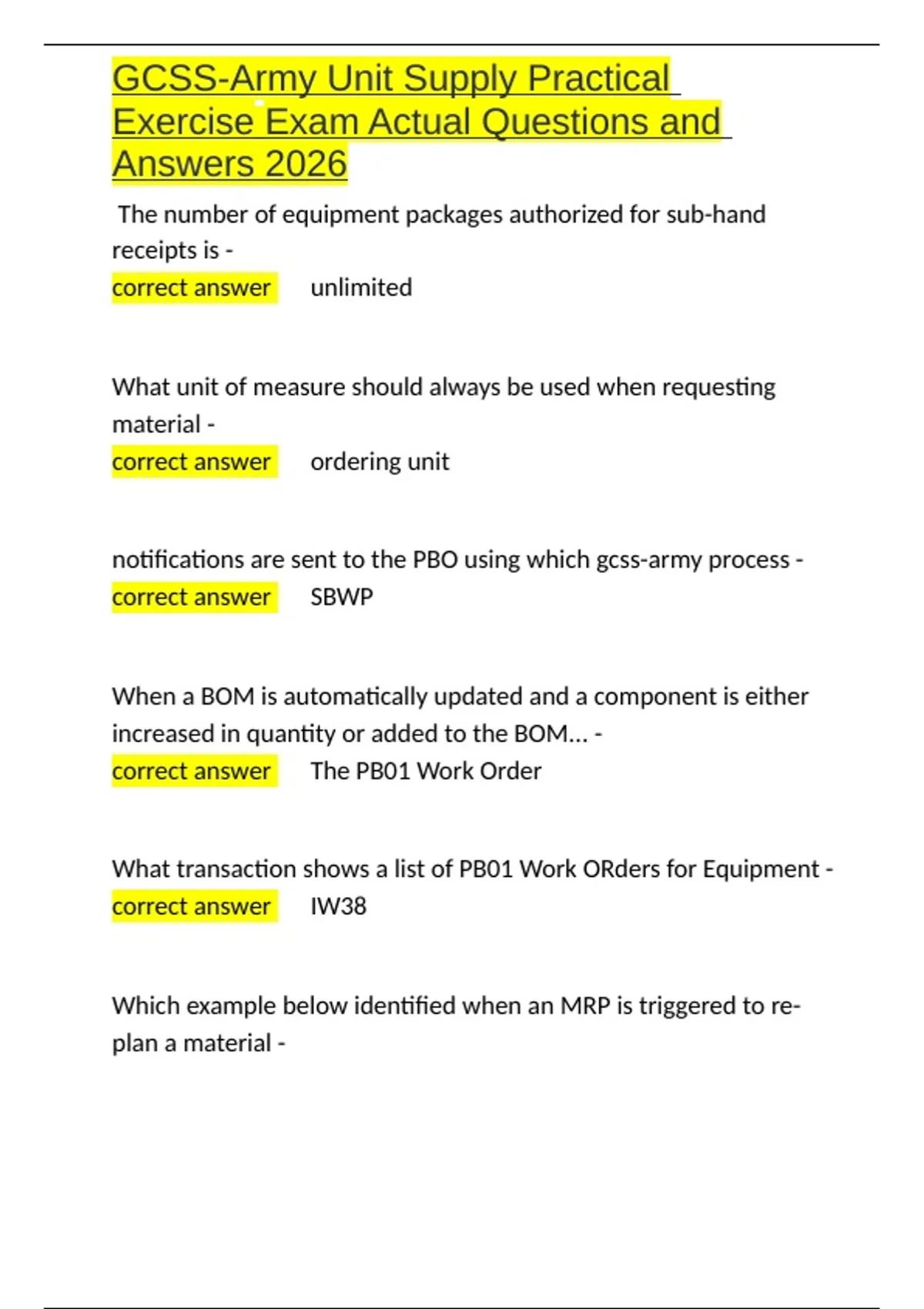 GCSS-Army Unit Supply Practical Exercise Exam Actual Questions and ...