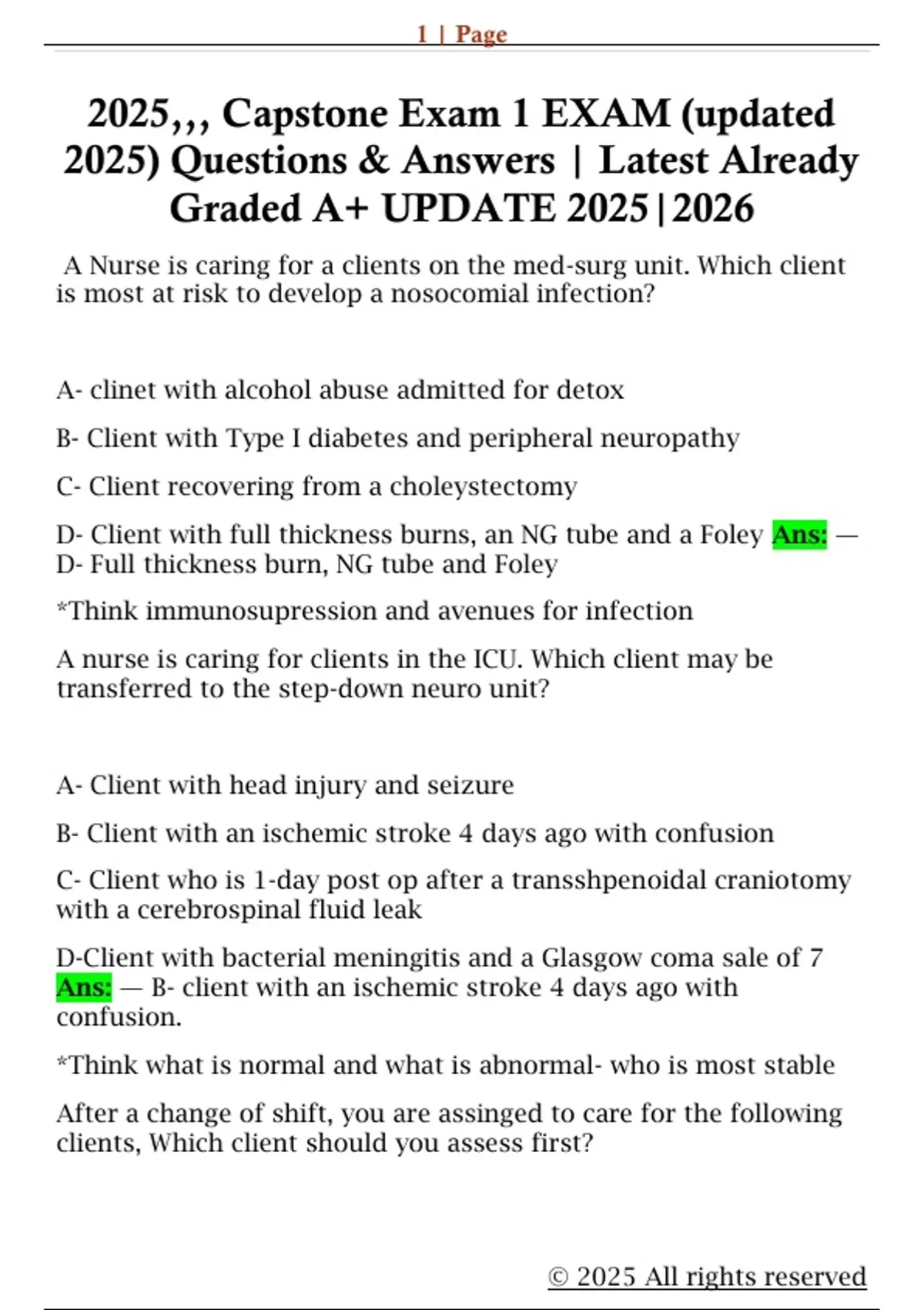 2025,,, Capstone Exam 1 EXAM (updated 2025) Questions & Answers ...