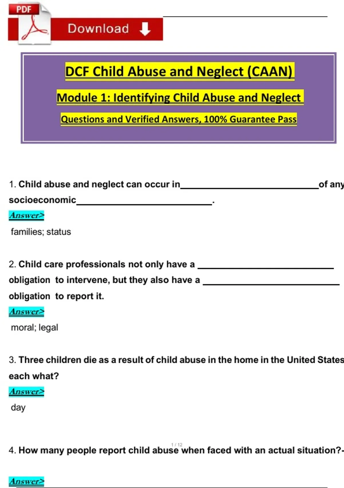 DCF Child Abuse and Neglect (CAAN) Module 1: Identifying Child Abuse ...