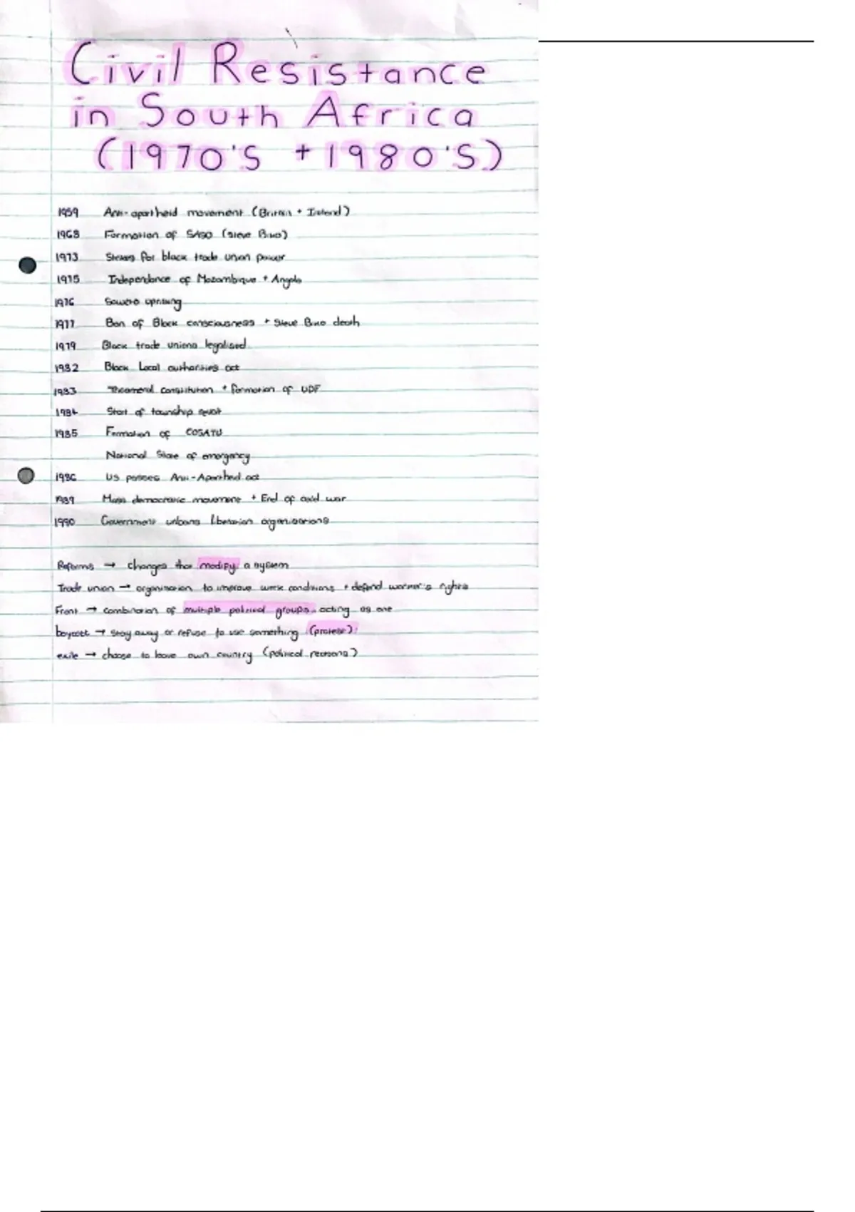 Summary NSC IEB grade 12 History paper 1 (civil resistance in south ...