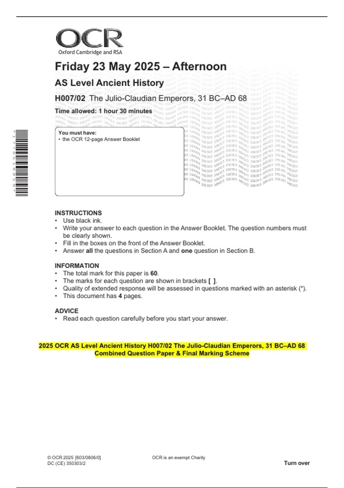 PACKAGE-::2025 OCR AS Level A Level Ancient History Exams| Question ...