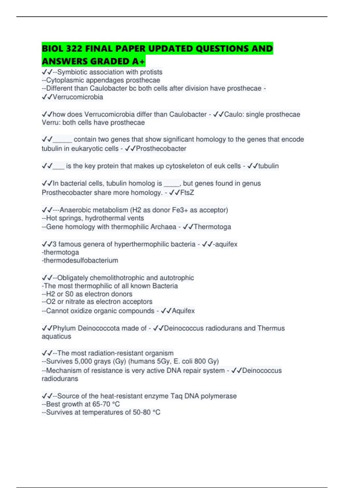 BIOL 322 FINAL PAPER UPDATED QUESTIONS AND ANSWERS GRADED A.pdf - BIOL ...