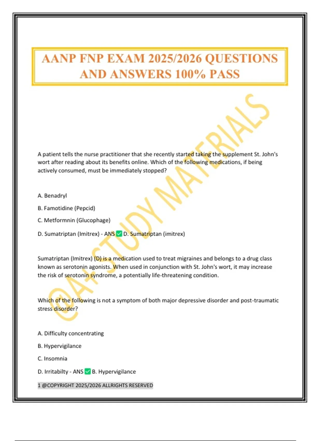 AANP FNP EXAM 2025/2026 QUESTIONS AND ANSWERS 100% PASS - AANP - Stuvia US
