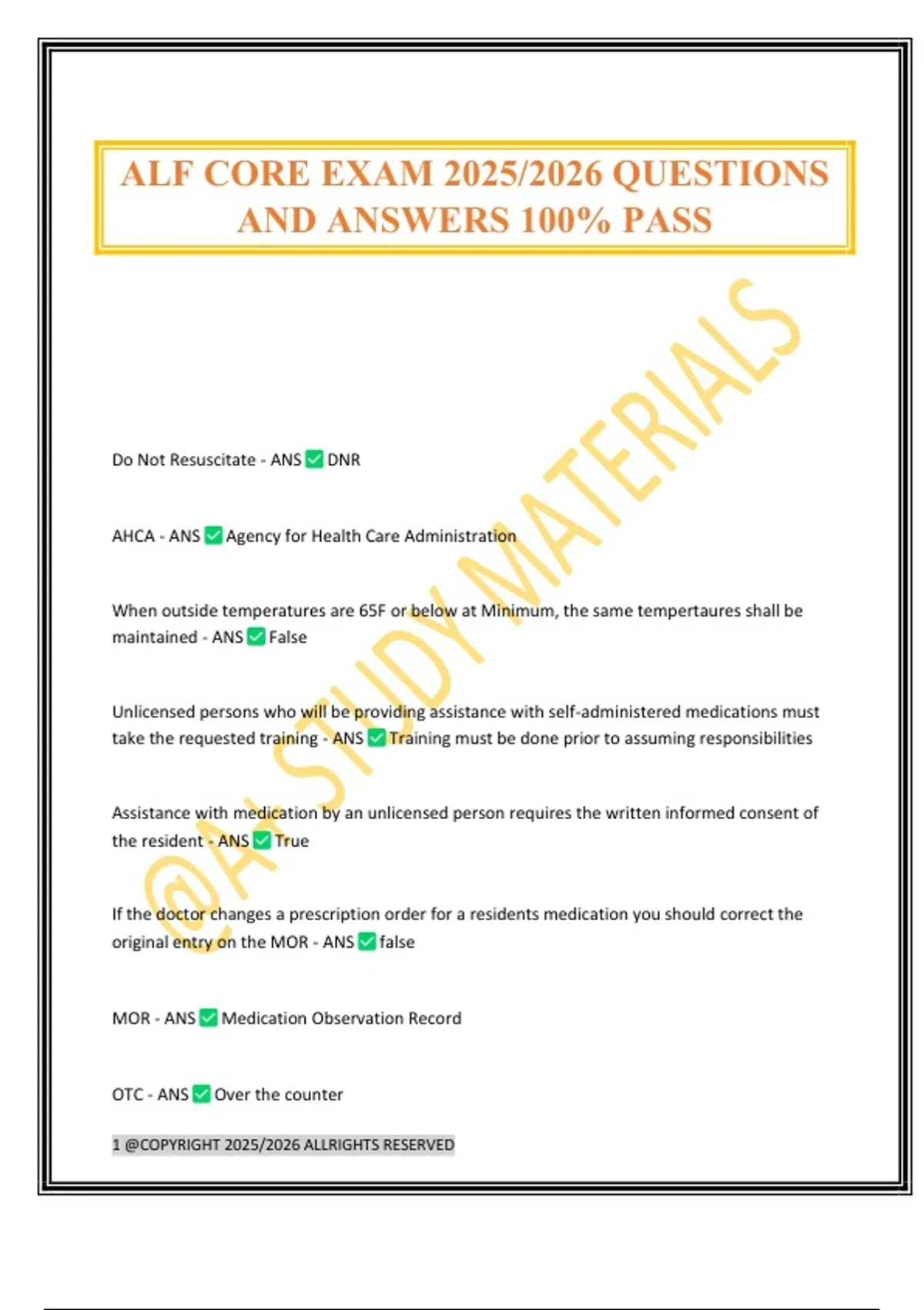 ALF CORE EXAM 2025/2026 QUESTIONS AND ANSWERS 100% PASS - ALF CORE ...