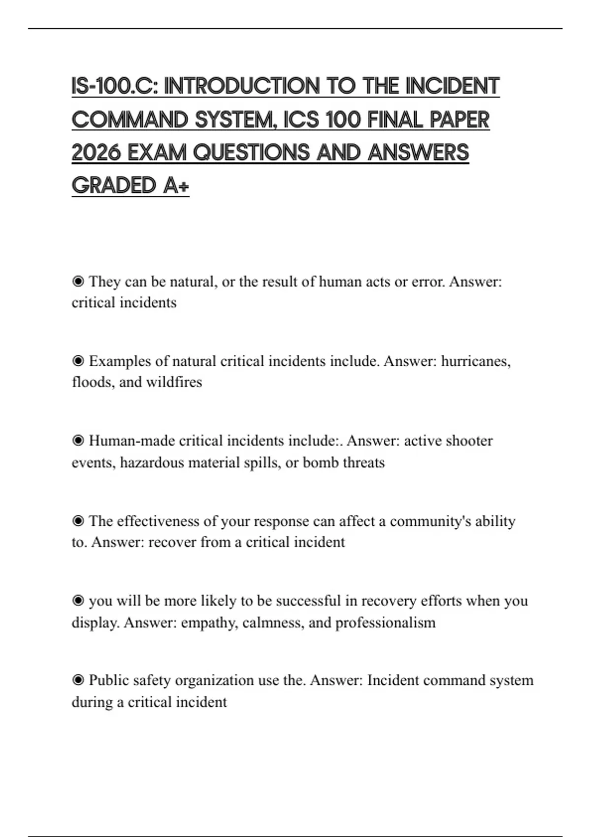 IS-100.C: INTRODUCTION TO THE INCIDENT COMMAND SYSTEM, ICS 100 FINAL ...