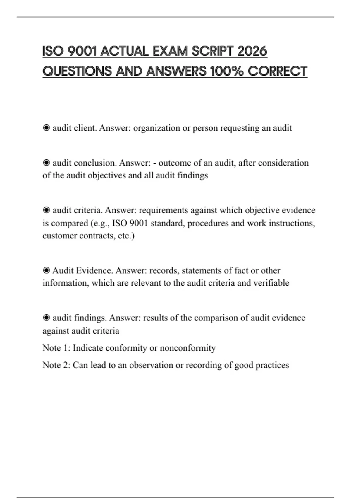 ISO 9001 ACTUAL EXAM SCRIPT 2026 QUESTIONS AND ANSWERS 100% CORRECT ...