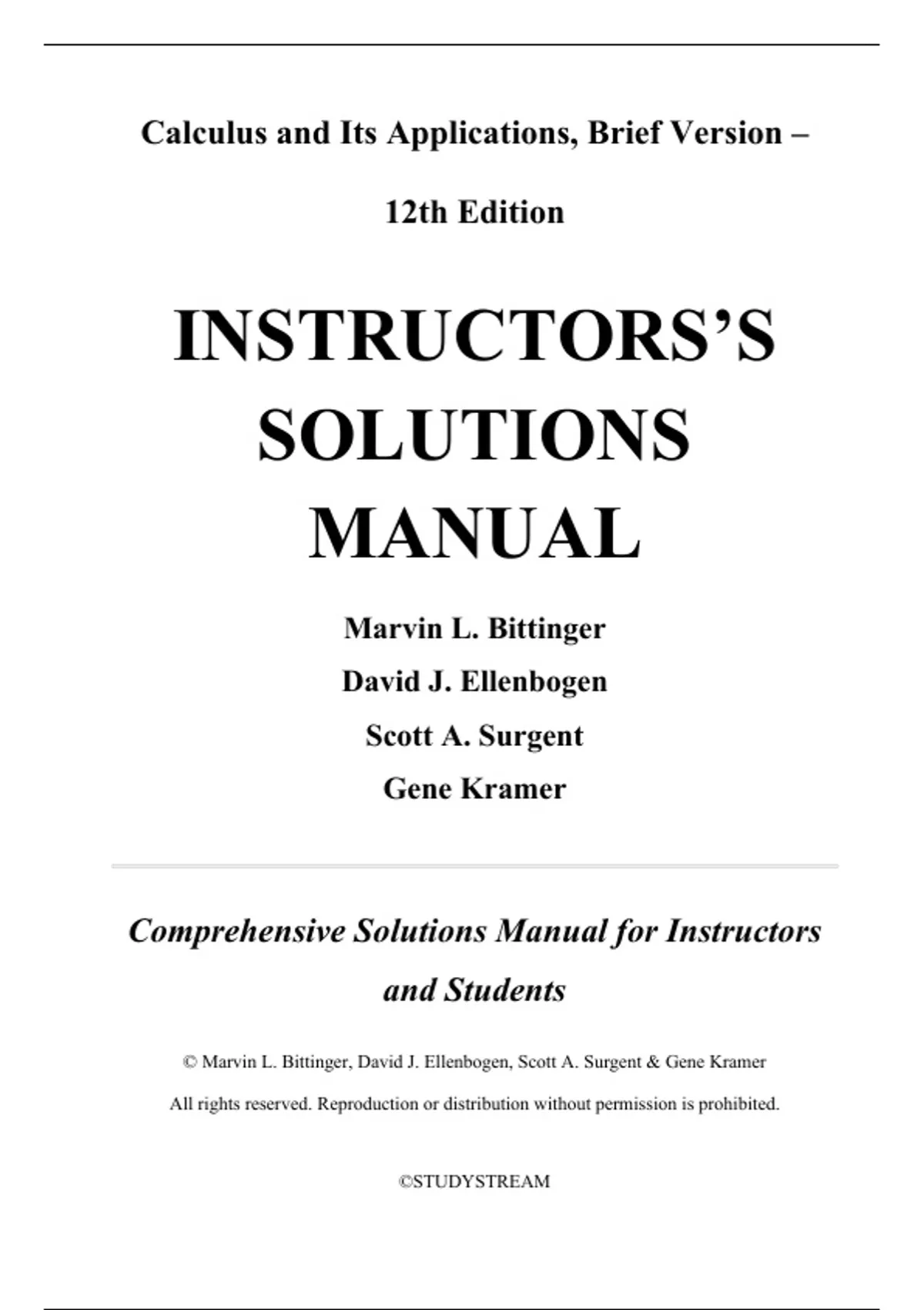 INSTRUCTOR’S SOLUTIONS MANUAL — Calculus & Its Applications, Brief ...
