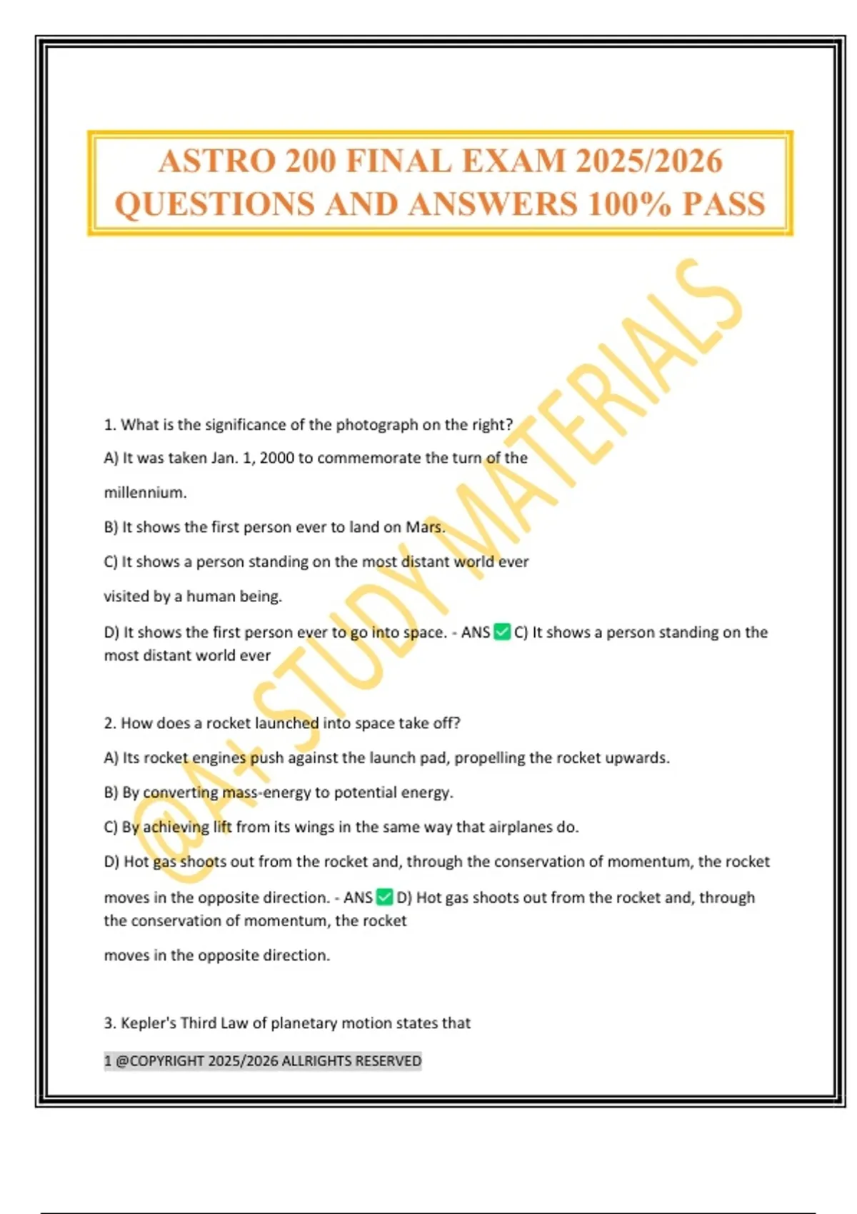 ASTRO 200 FINAL EXAM 2025/2026 QUESTIONS AND ANSWERS 100% PASS - ASTRO ...