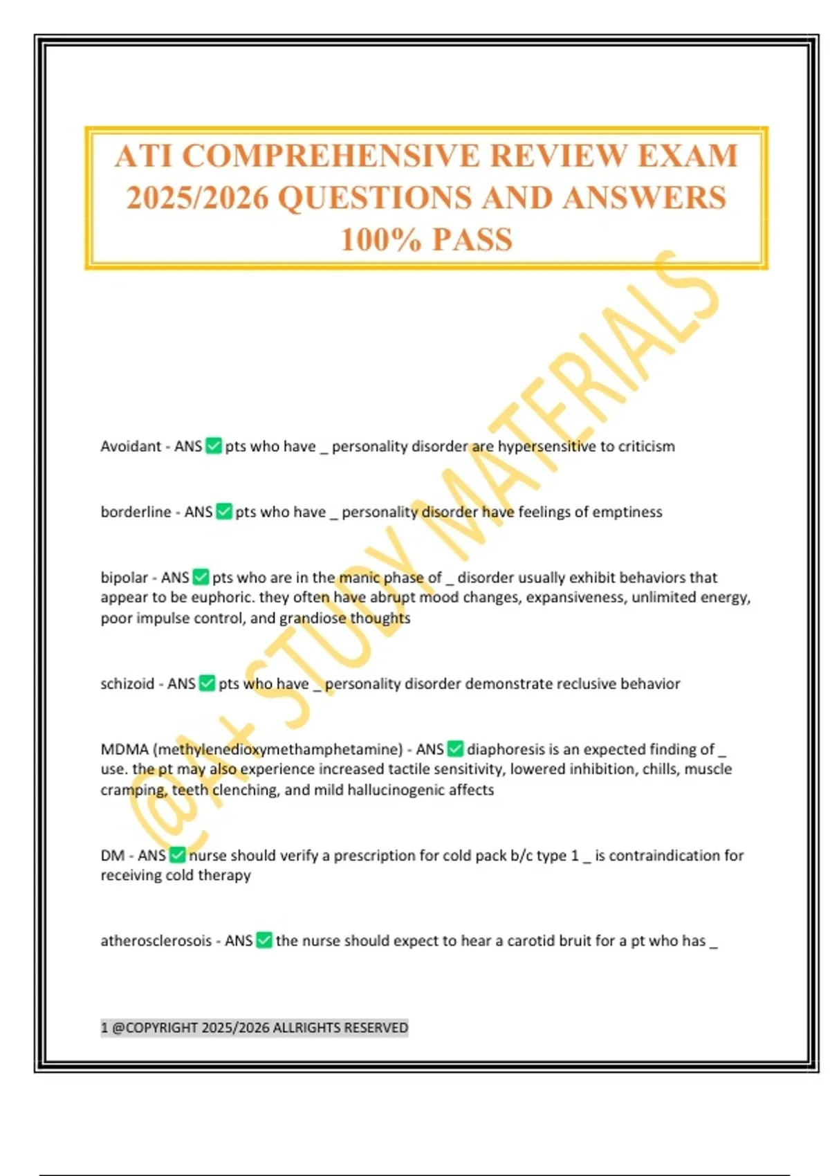 ATI COMPREHENSIVE REVIEW EXAM 2025/2026 QUESTIONS AND ANSWERS 100% PASS ...