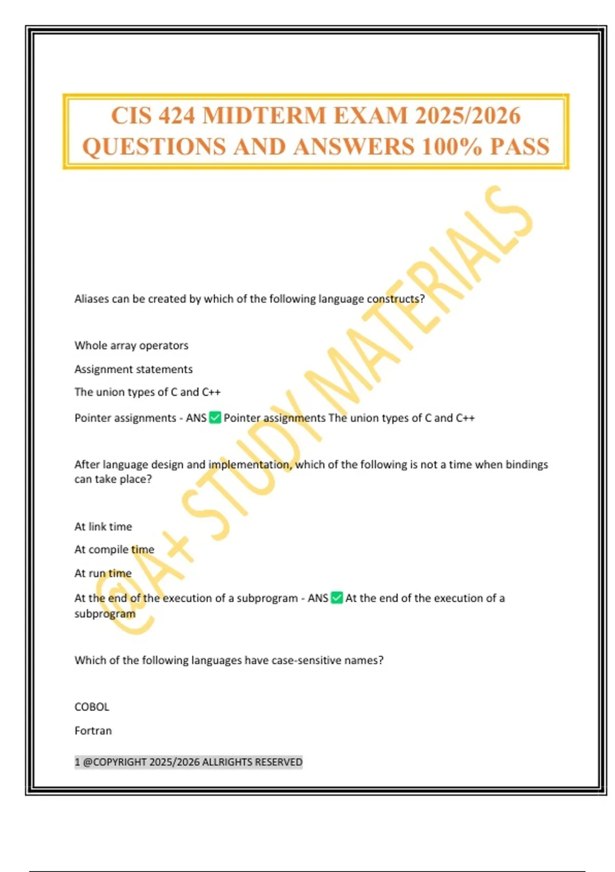 CIS 424 MIDTERM EXAM 2025/2026 QUESTIONS AND ANSWERS 100% PASS - CIS ...