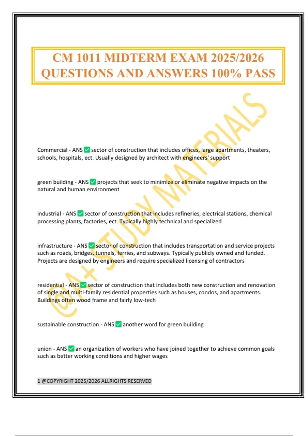 CM 1011 MIDTERM EXAM 2025/2026 QUESTIONS AND ANSWERS 100% PASS - CM ...