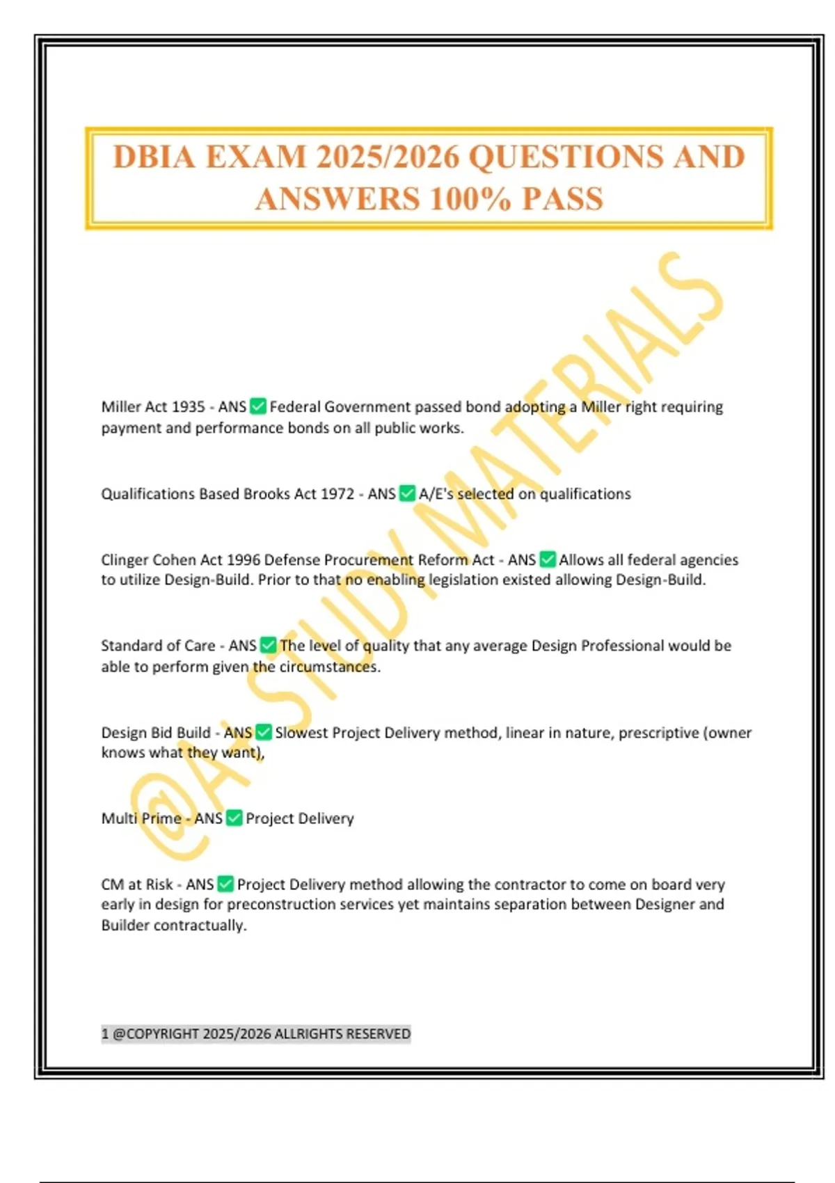 DBIA EXAM 2025/2026 QUESTIONS AND ANSWERS 100% PASS - DBIA - Stuvia US
