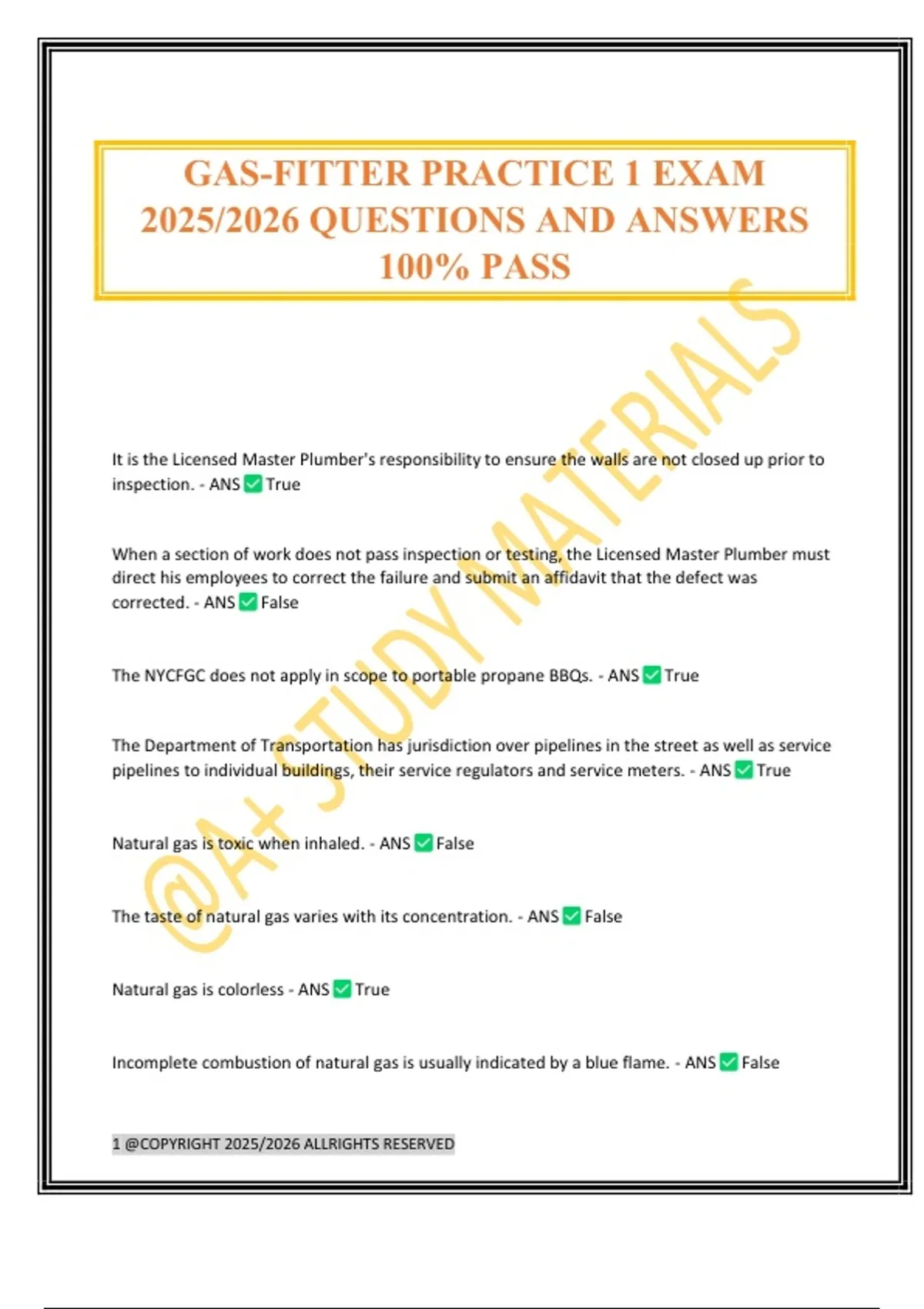 GAS-FITTER PRACTICE 1 EXAM 2025/2026 QUESTIONS AND ANSWERS 100% PASS ...