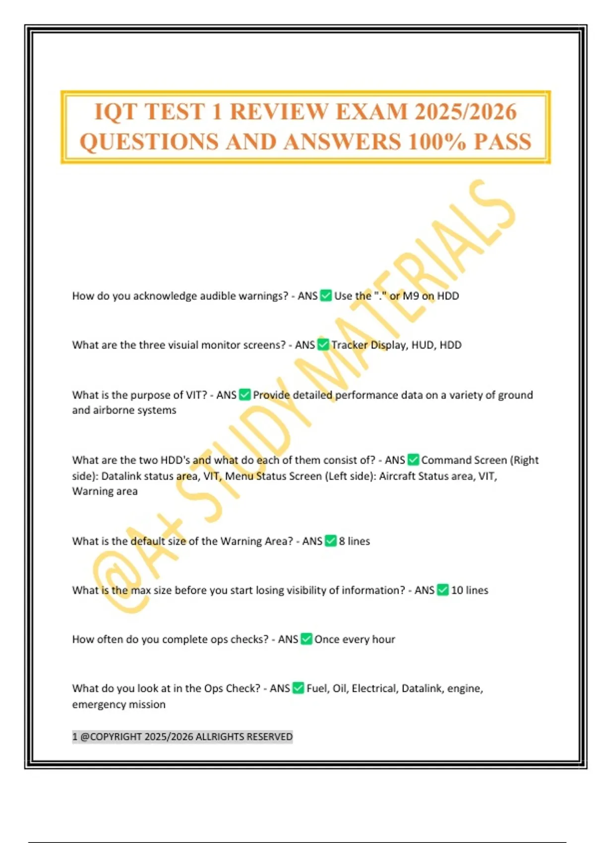 IQT TEST 1 REVIEW EXAM 2025/2026 QUESTIONS AND ANSWERS 100% PASS - IQT ...
