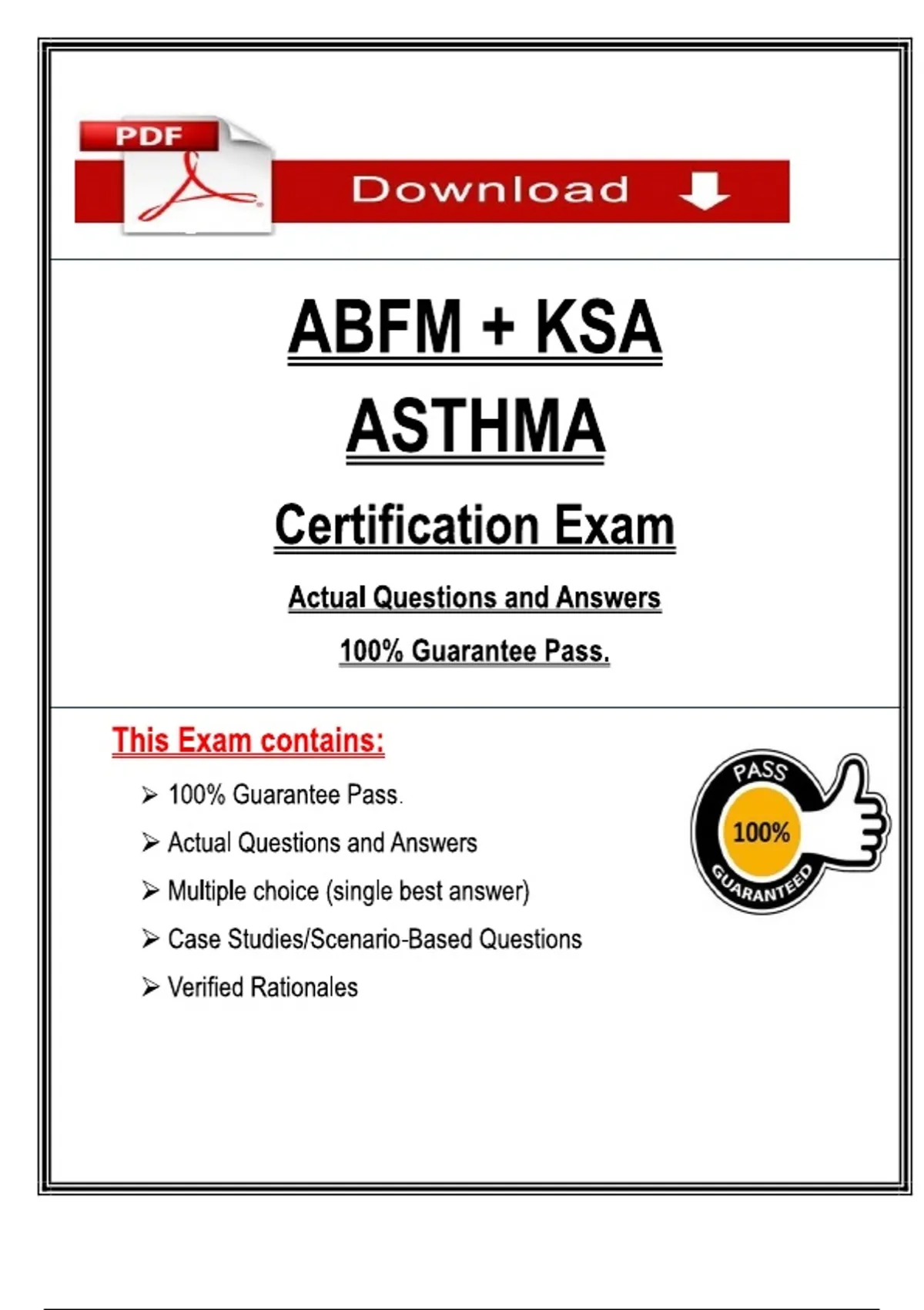 ABFM + KSA Asthma Exam (2025/2026) – Actual Questions & Answers – 100% ...