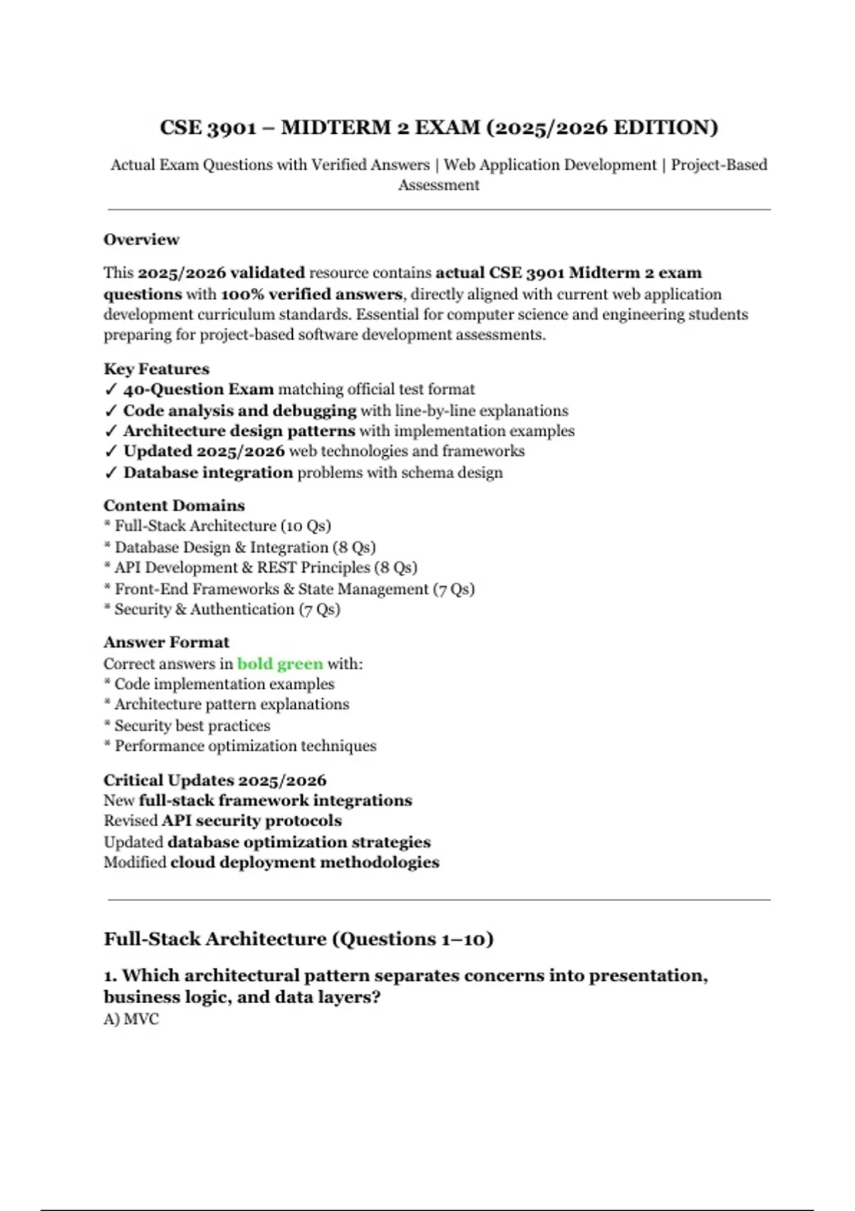 CSE 3901 – Midterm 2 Exam (2025/2026 Edition) — Actual Exam Questions with Verified Answers (Web ...