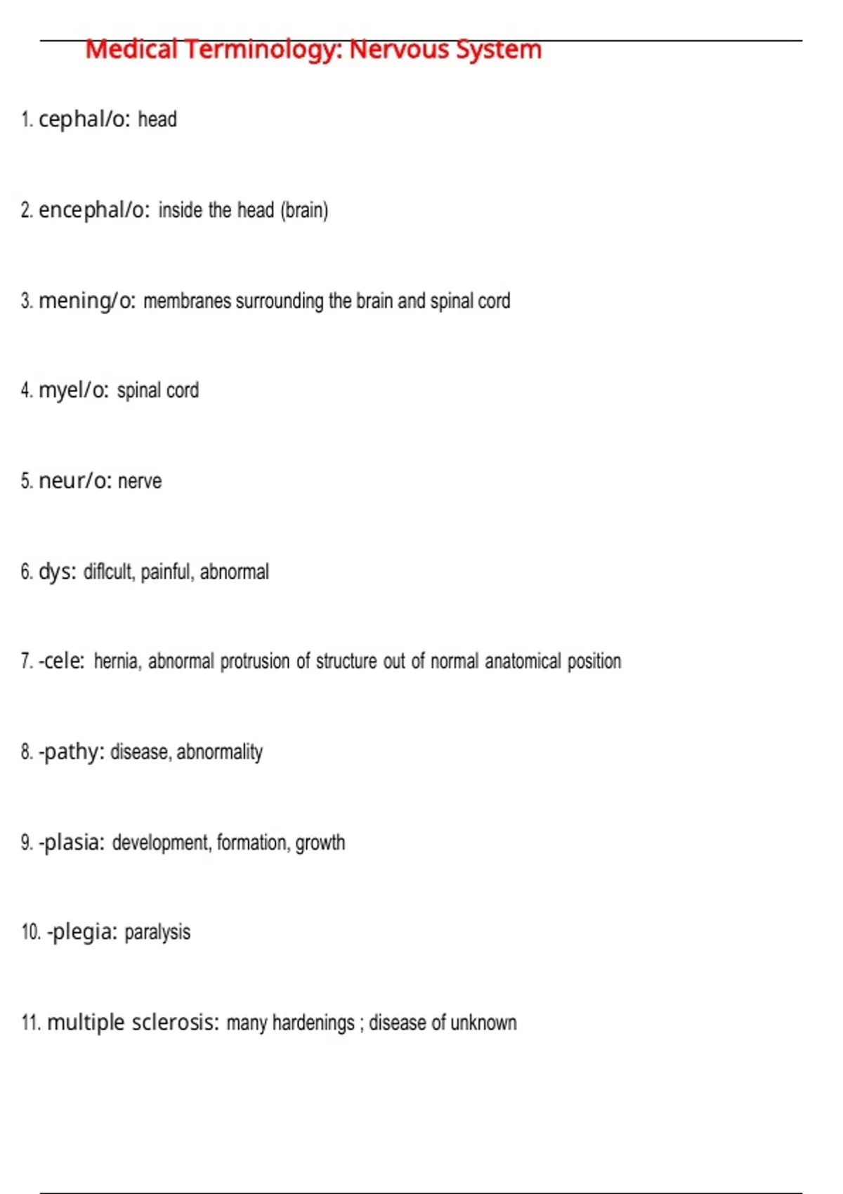 Medical Terminology: Nervous System Questions and Answers (100 %Score ...