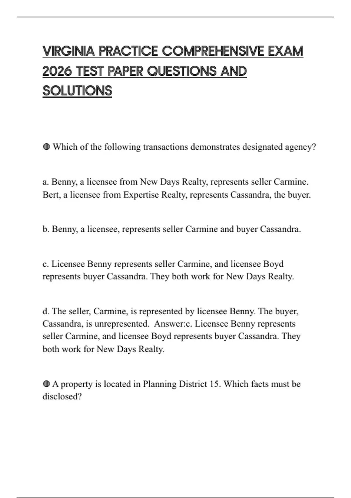 VIRGINIA PRACTICE COMPREHENSIVE EXAM 2026 TEST PAPER QUESTIONS AND ...