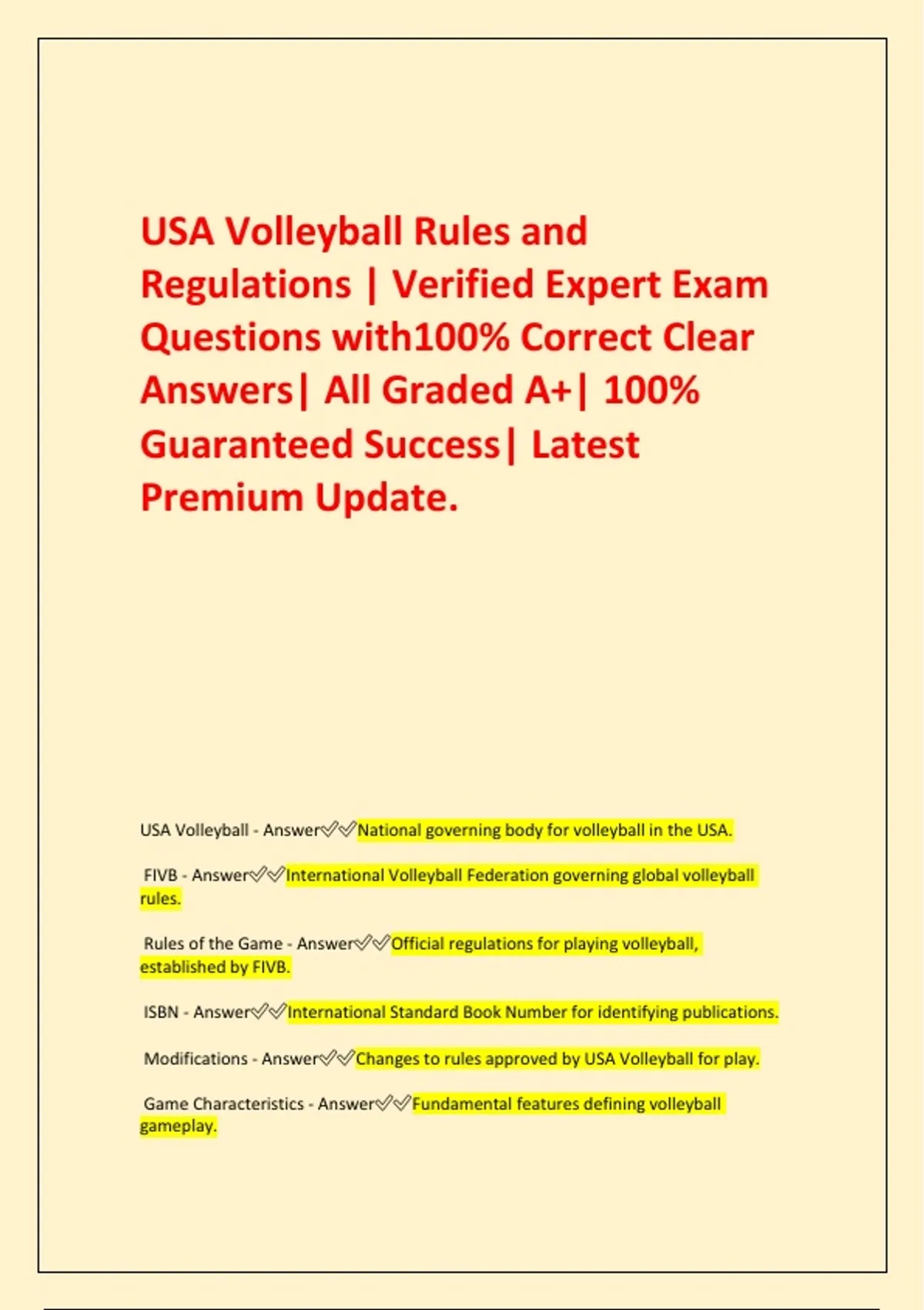 USA Volleyball Rules and Regulations | Verified Expert Exam Questions ...