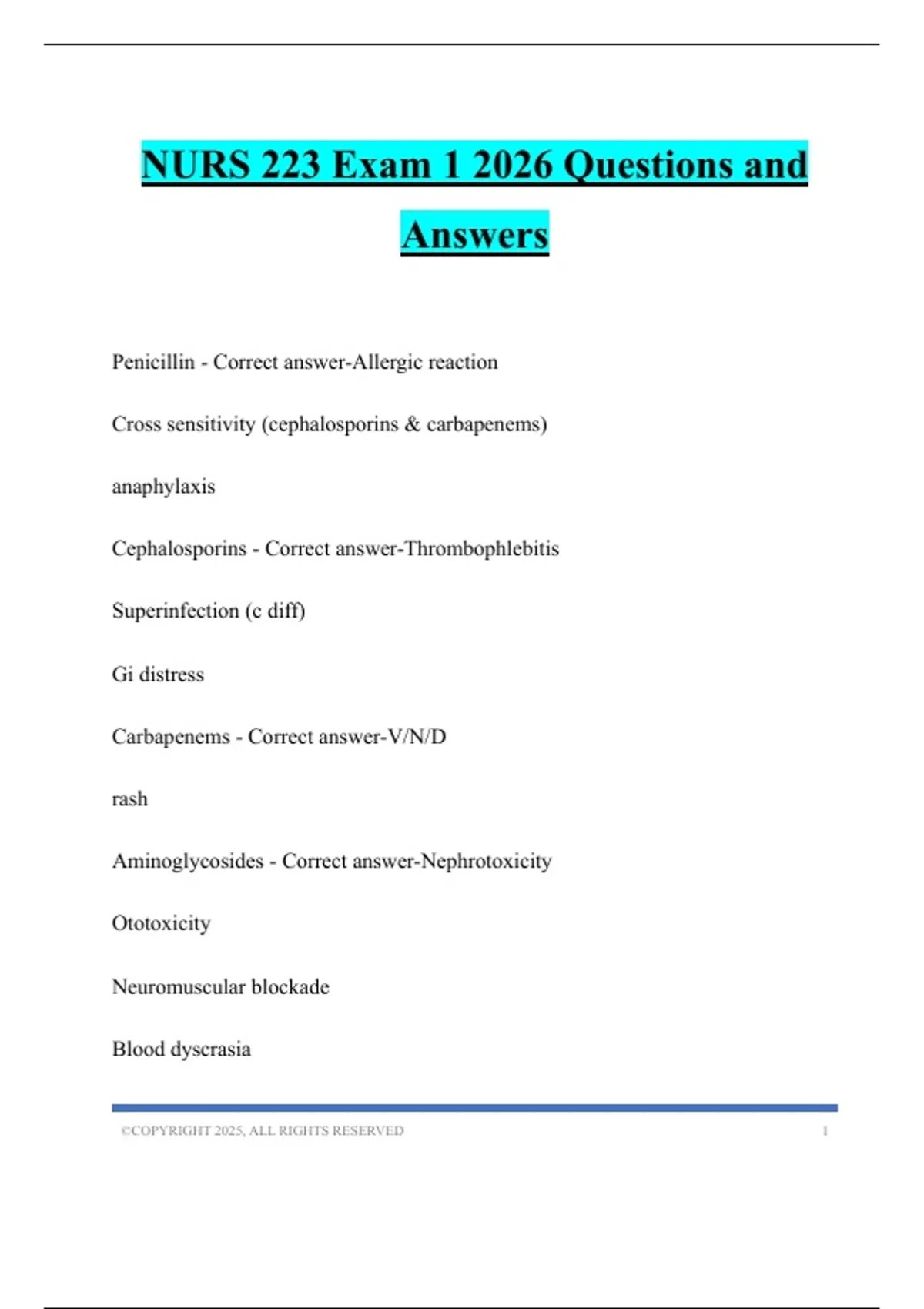 Nurs 223 Bundled Tests 2026 Questions and Answers - Stuvia US
