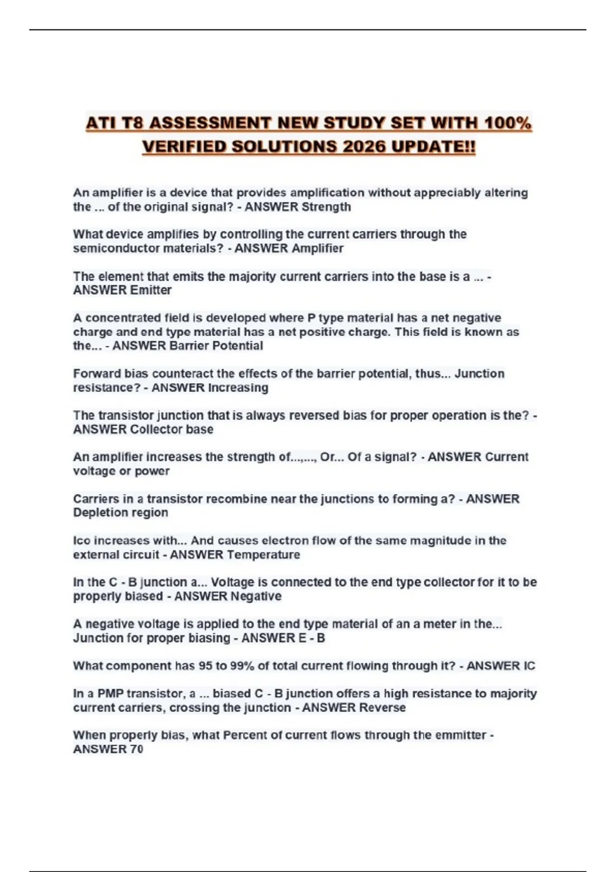 ATI T8 ASSESSMENT NEW STUDY SET WITH 100% VERIFIED SOLUTIONS 2026 ...