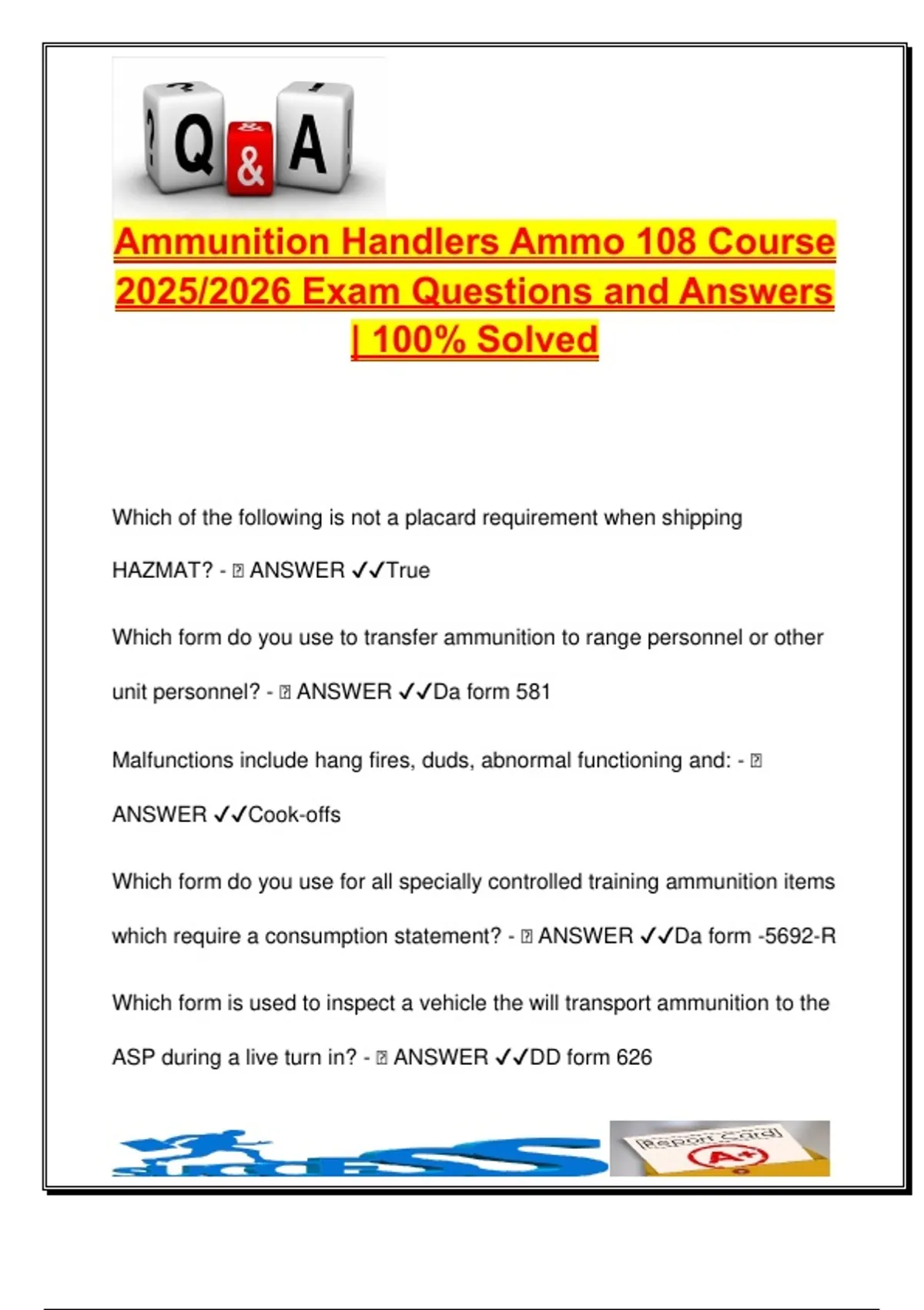Ammunition Handlers – 40+ Exam Questions with Answers | Ammo 108 Course ...