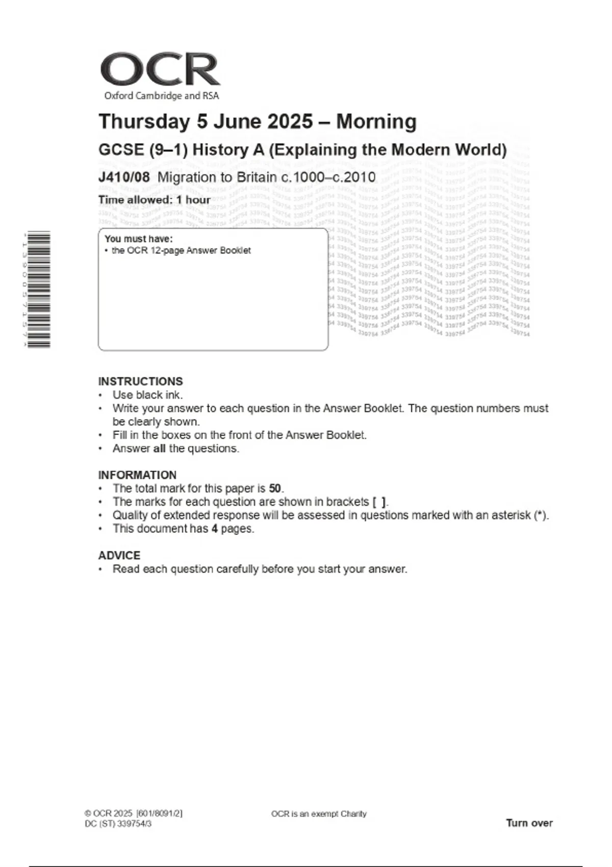 2025 OCR GCSE (9–1) History A (Explaining the Modern World) J410/08 ...