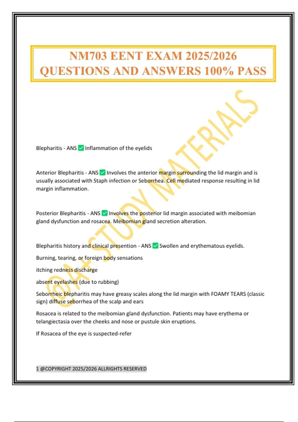 NM703 EENT EXAM 2025/2026 QUESTIONS AND ANSWERS 100% PASS - NM 703 ...