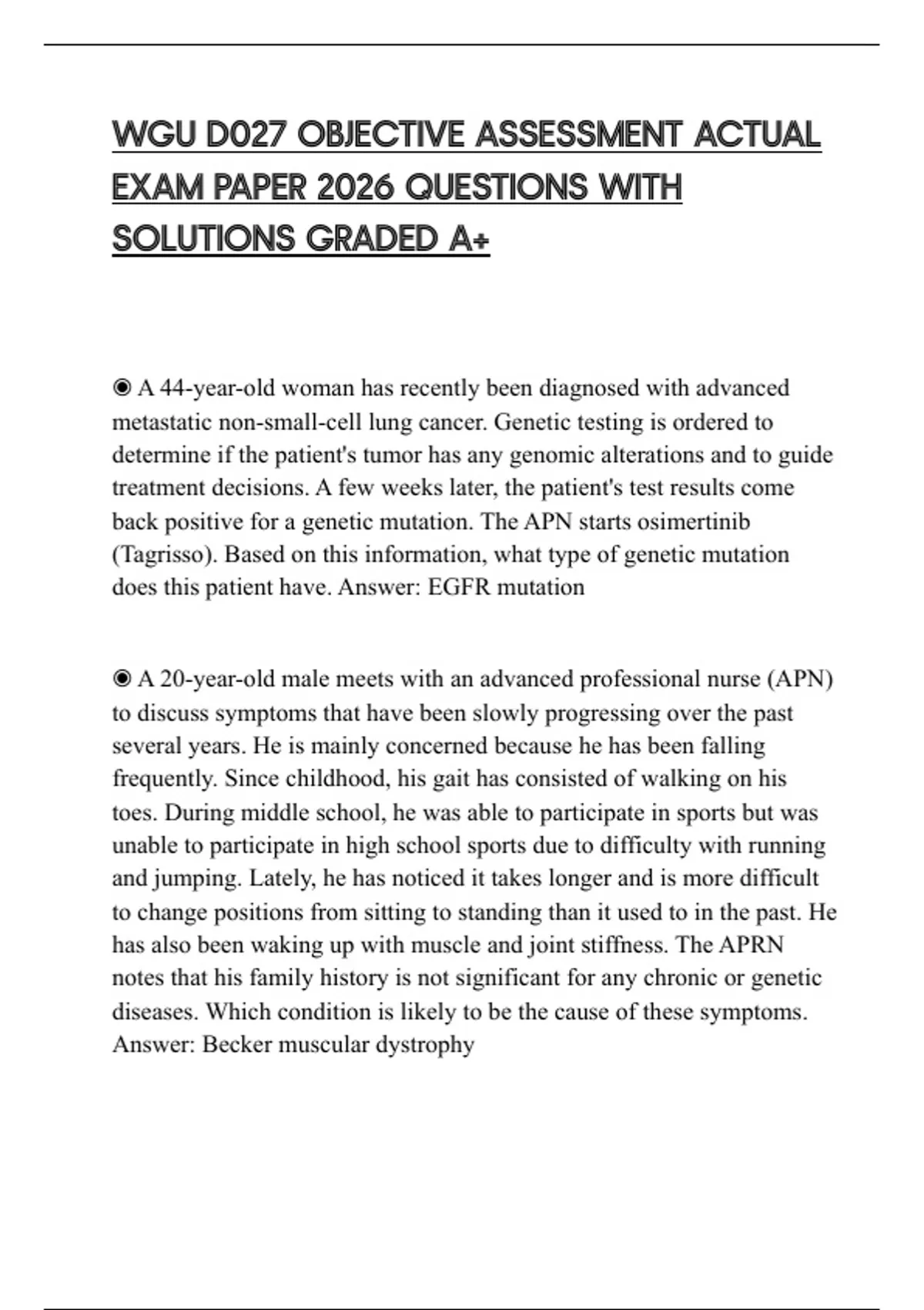 WGU D027 OBJECTIVE ASSESSMENT ACTUAL EXAM PAPER 2026 QUESTIONS WITH ...