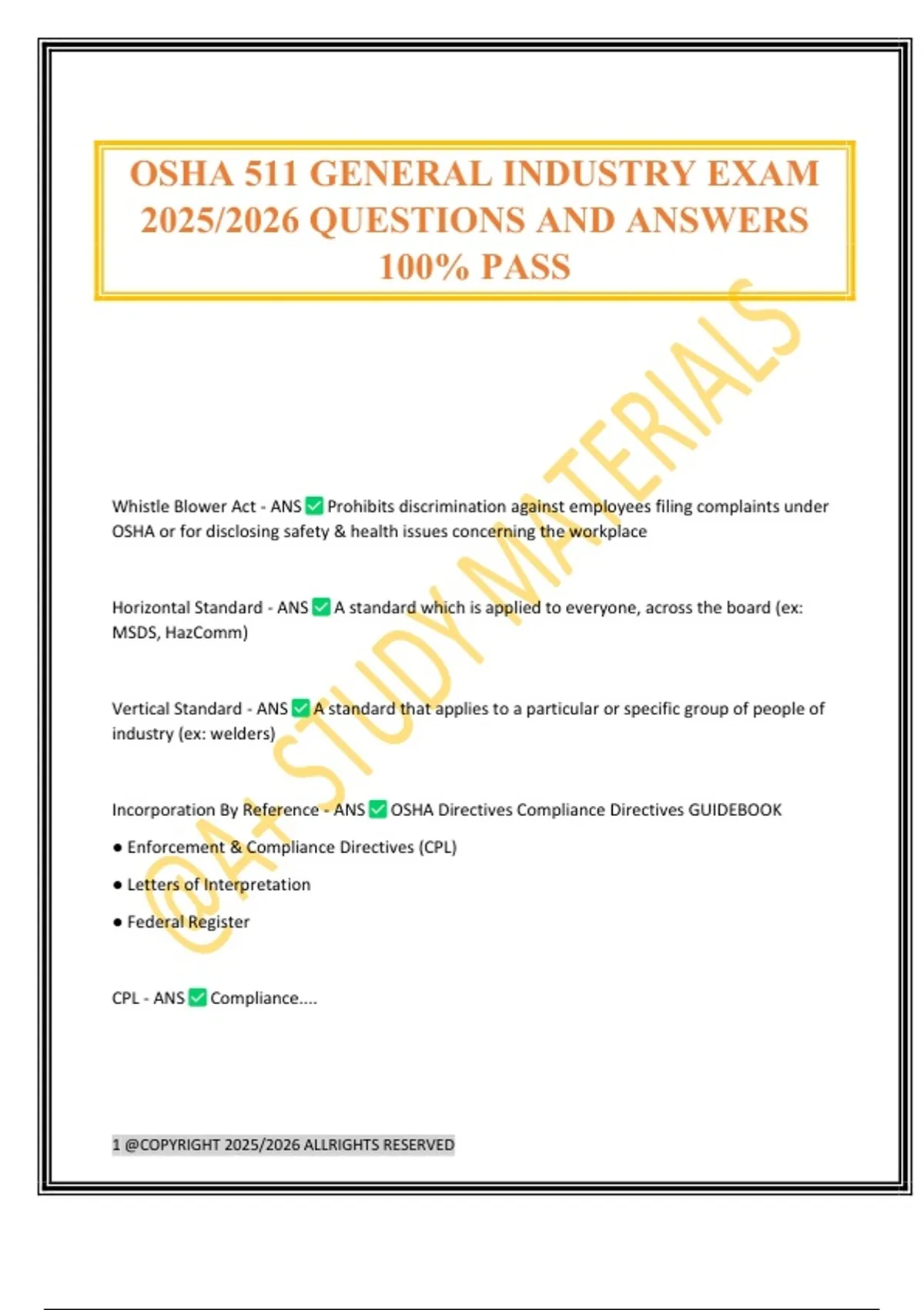 OSHA 511 GENERAL INDUSTRY EXAM 2025/2026 QUESTIONS AND ANSWERS 100% ...