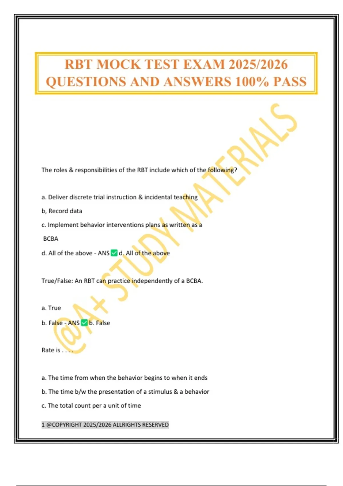 RBT MOCK TEST EXAM 2025/2026 QUESTIONS AND ANSWERS 100% PASS - RBT ...