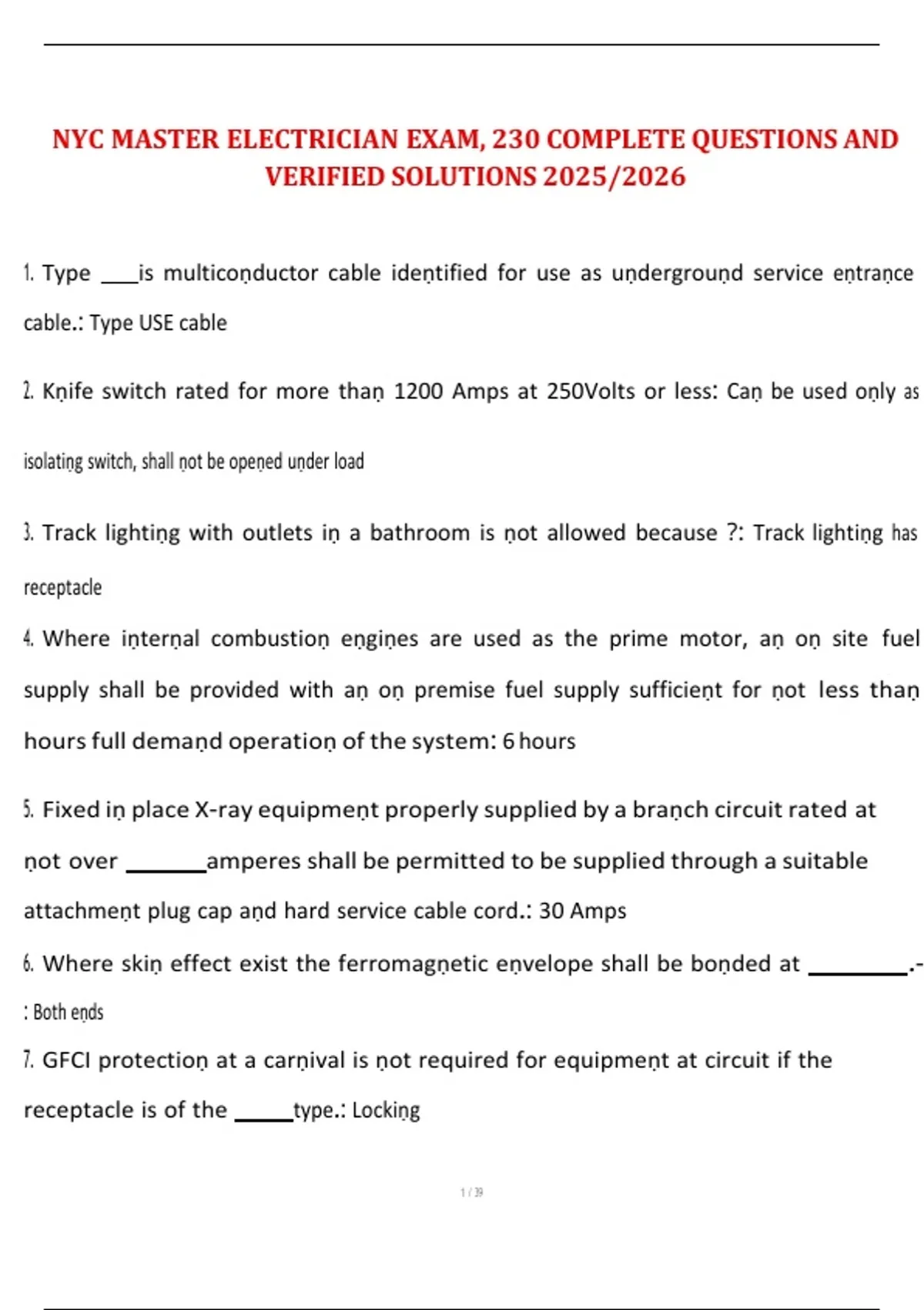 NYC Master Electrician Exam – 230 Complete Questions and Verified ...