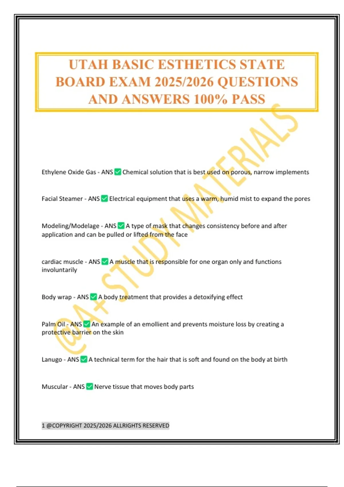 UTAH BASIC ESTHETICS STATE BOARD EXAM 2025/2026 QUESTIONS AND ANSWERS ...