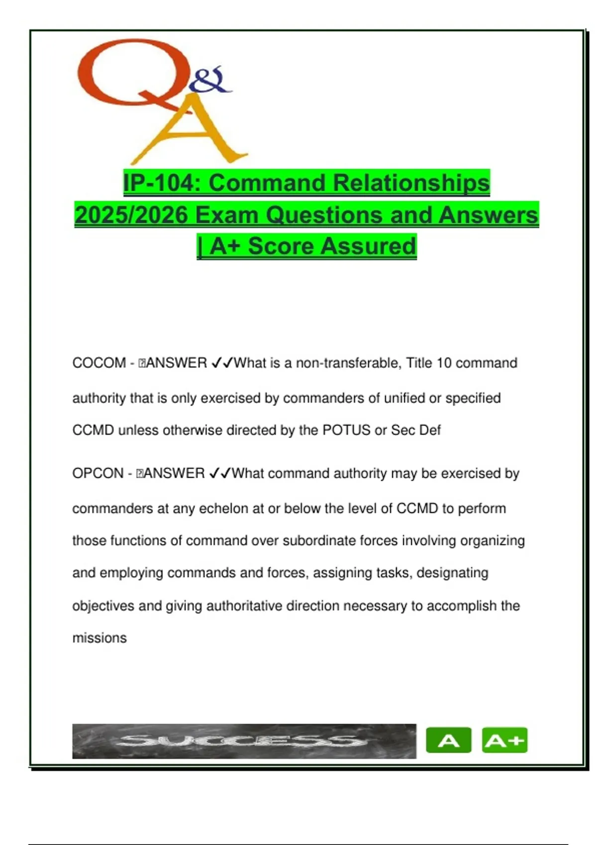 IP-104 Command Relationships | 2025/2026 | 100+ Q&A | COCOM, OPCON, JTF ...