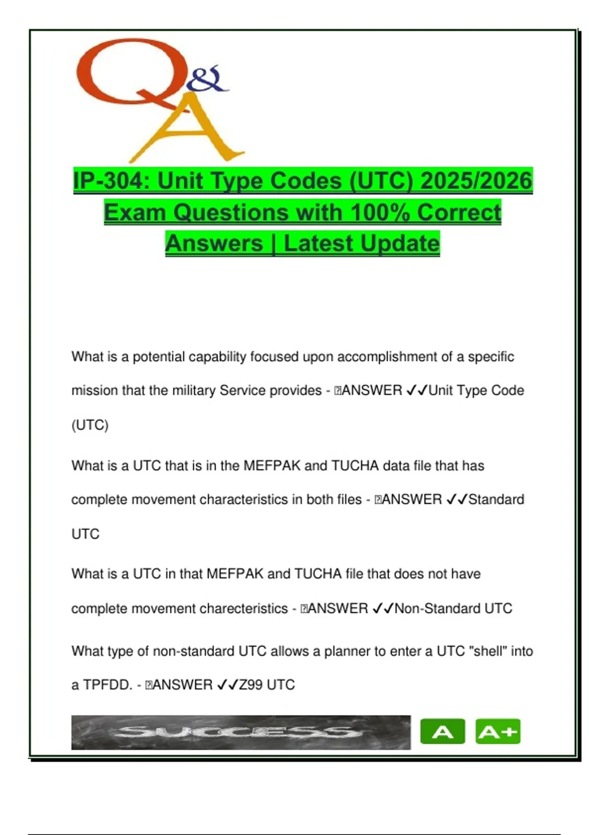 IP-304 Unit Type Codes (UTC) | 2025/2026 | 100% Correct Q&A | DCAPES ...