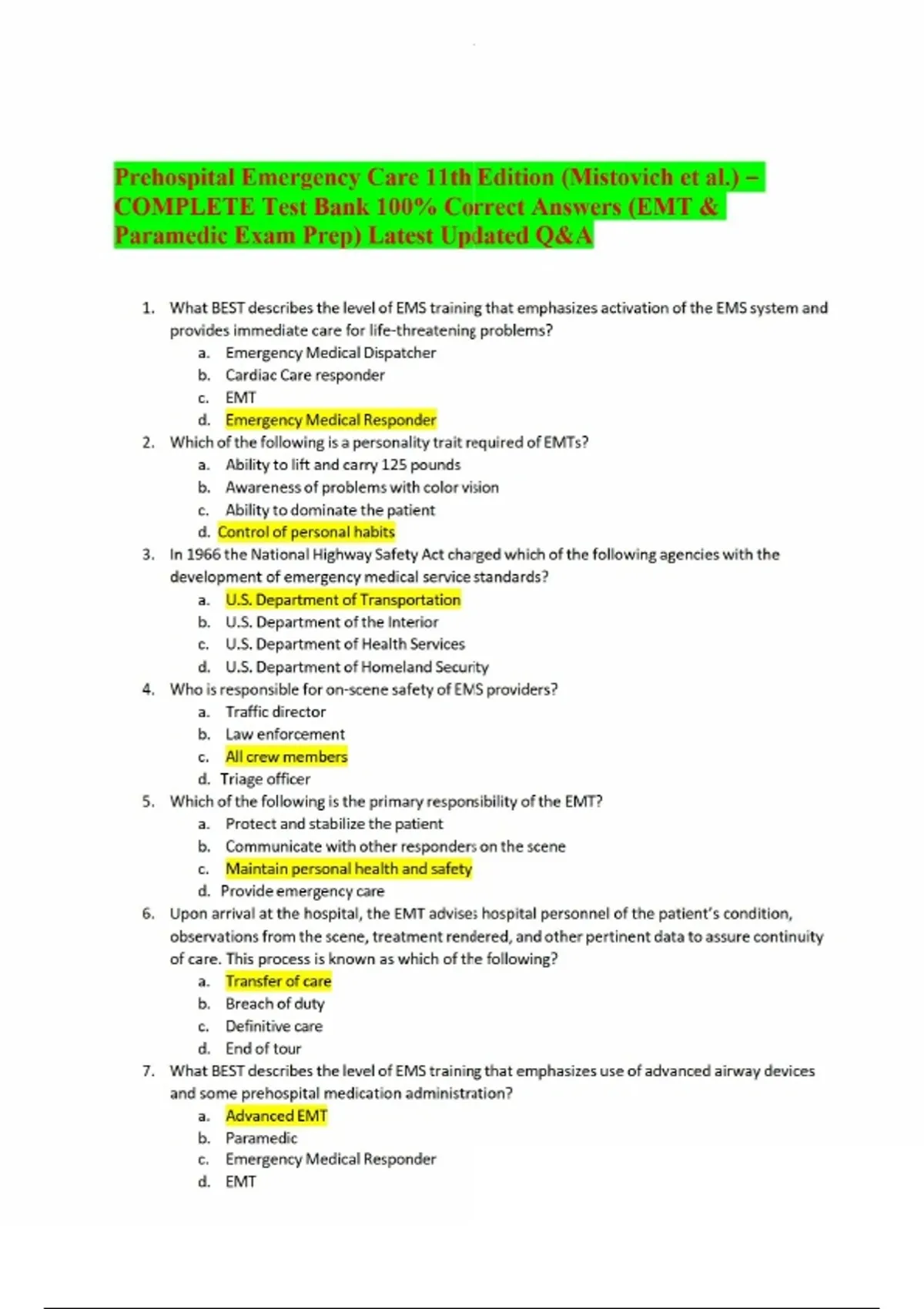 Prehospital Emergency Care 11th Edition (Mistovich et al.) – COMPLETE ...