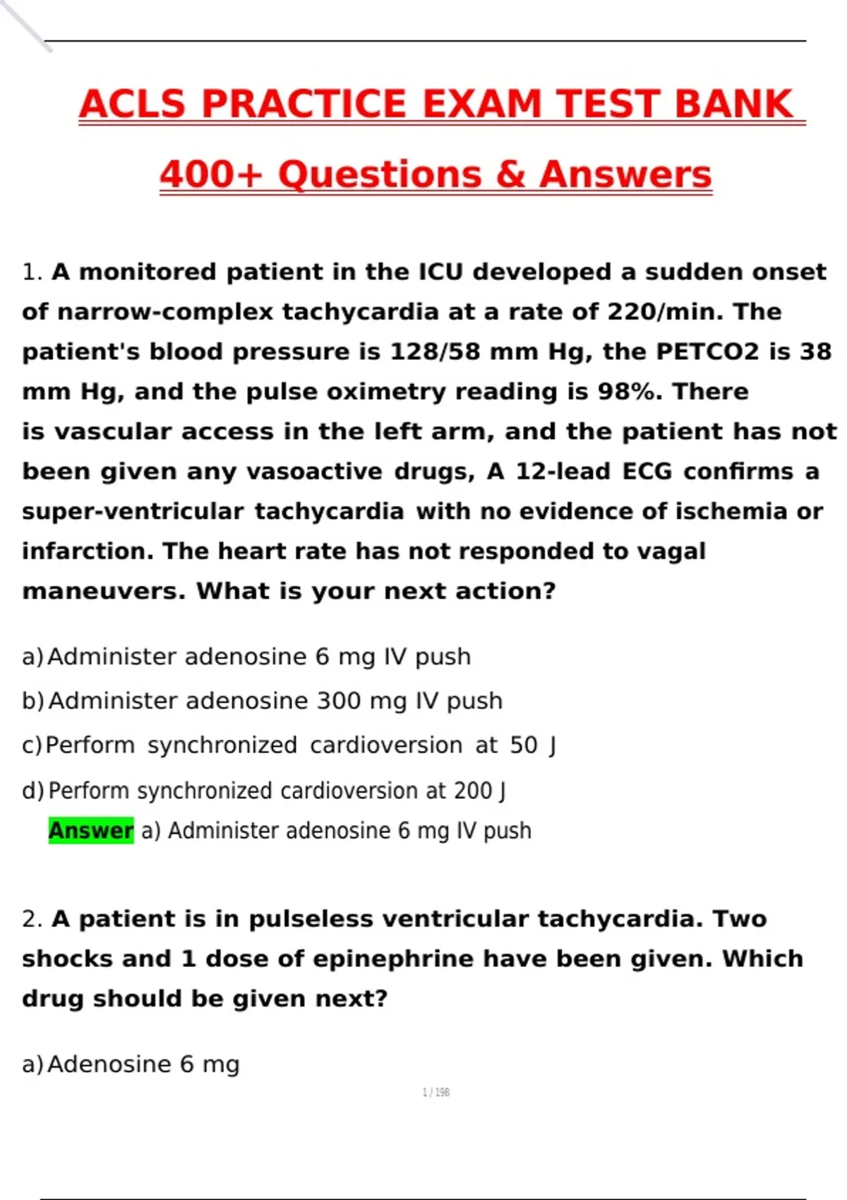 ACLS BUNDLED ACTUAL EXAMS & TESTS (Latest 2025 / 2026 ) Actual ...