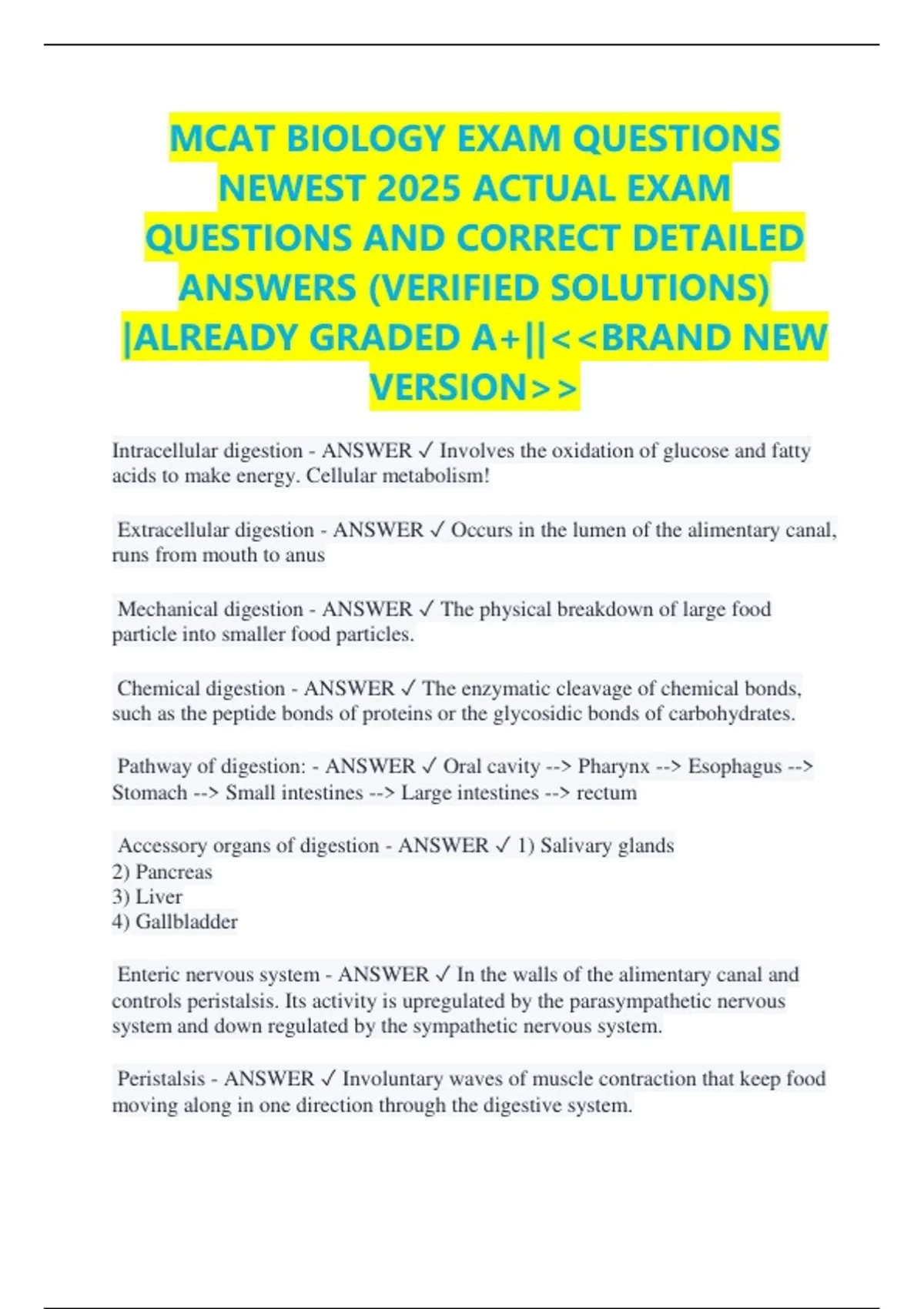 MCAT BIOLOGY EXAM QUESTIONS NEWEST 2025 ACTUAL EXAM QUESTIONS AND ...