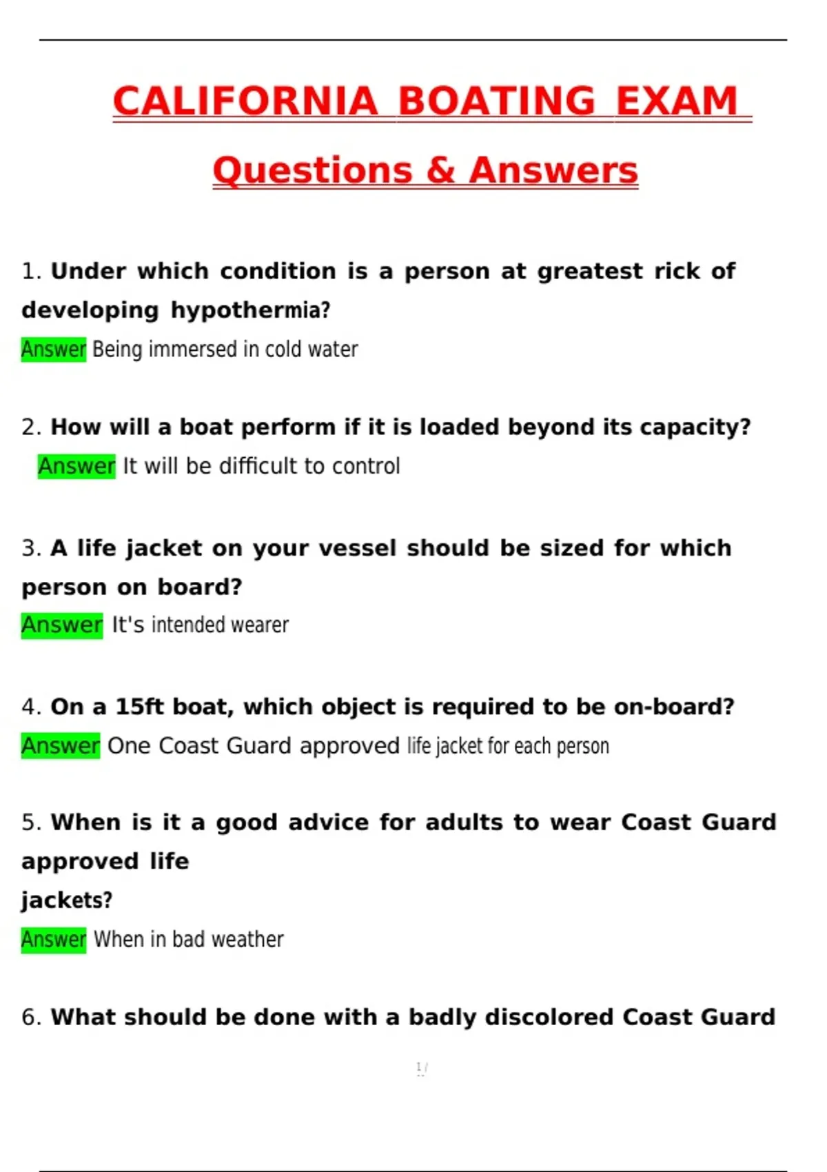 California Boating Exam (2025/2026) – Questions and Answers – 100% ...