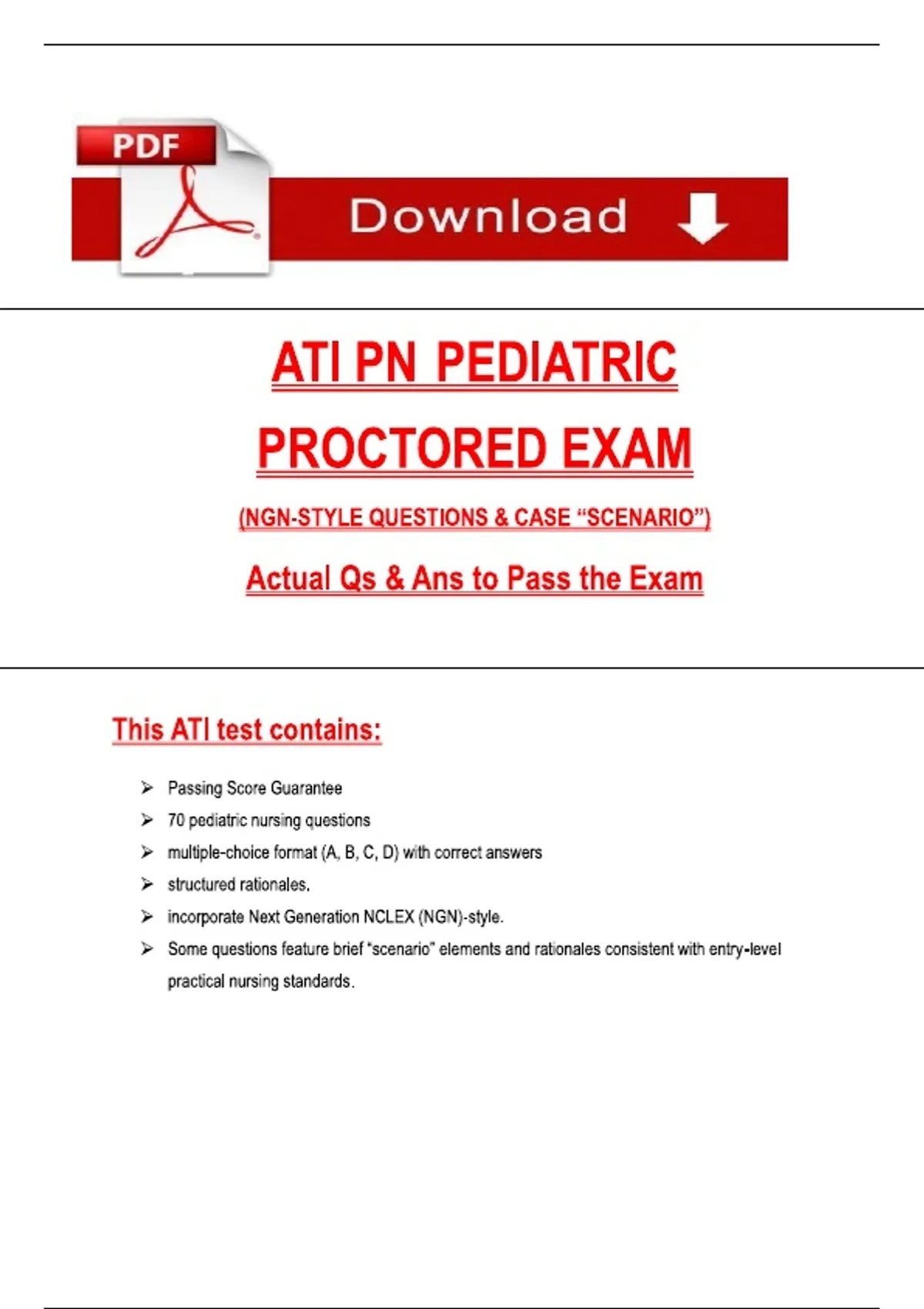 ATI PN Pediatric Proctored Exam (2025 / 2026) – NGN-Style Questions ...
