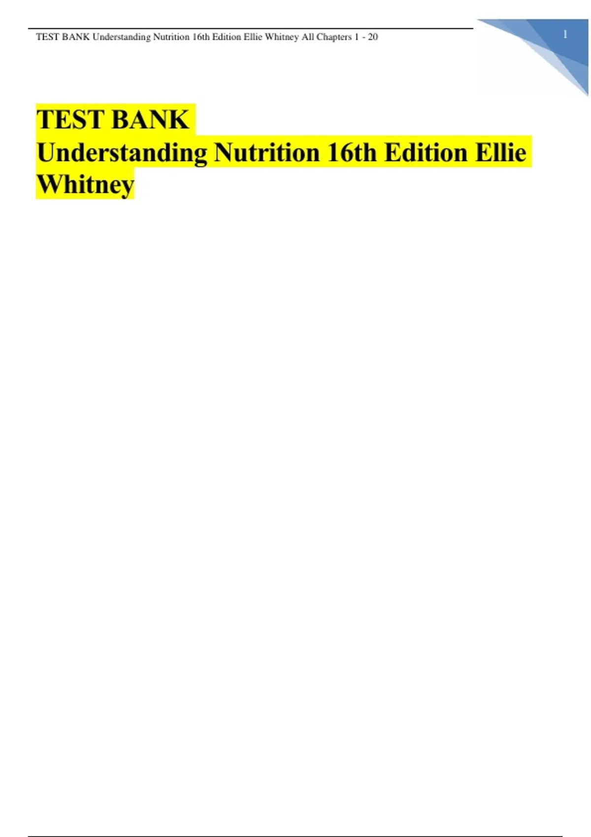 Test Bank for Understanding Nutrition 16th Edition | Ellie Whitney ...