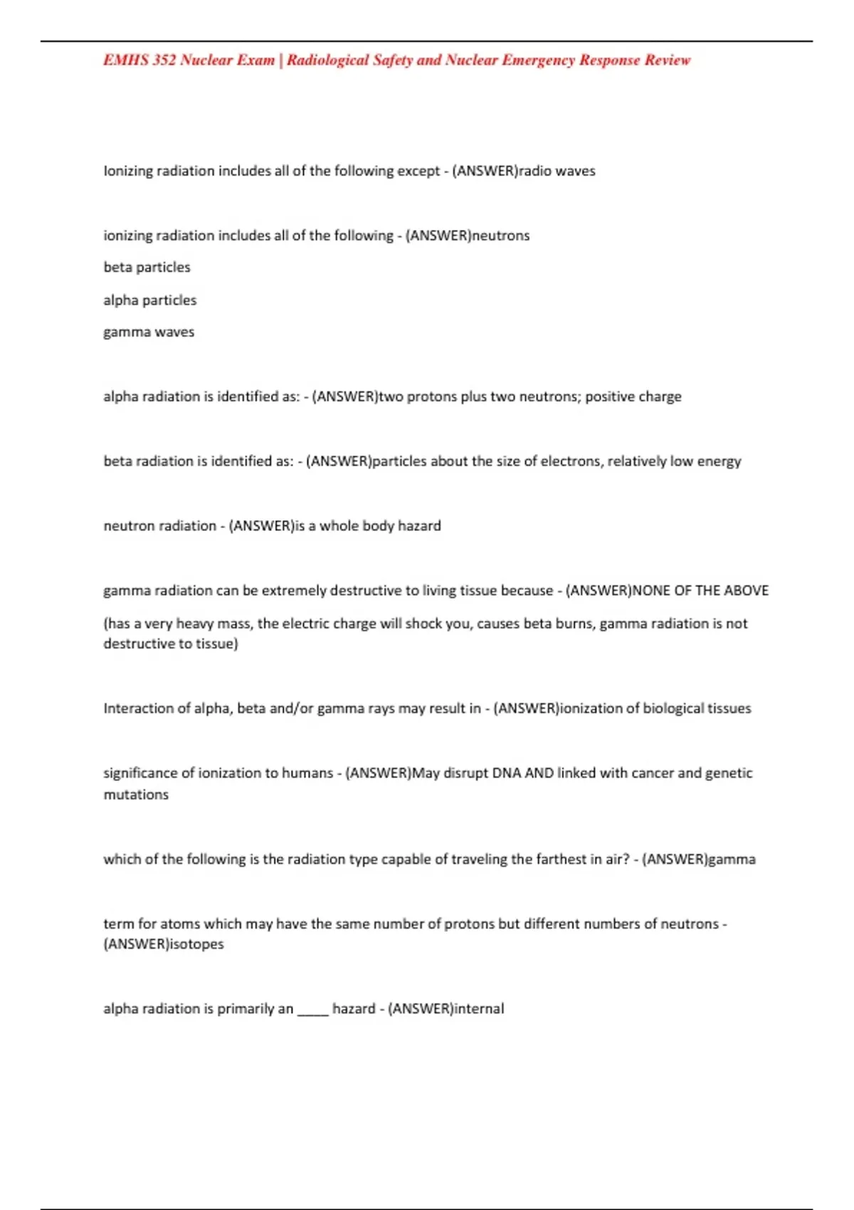 EMHS 352 Nuclear Exam | Radiological Safety and Nuclear Emergency ...