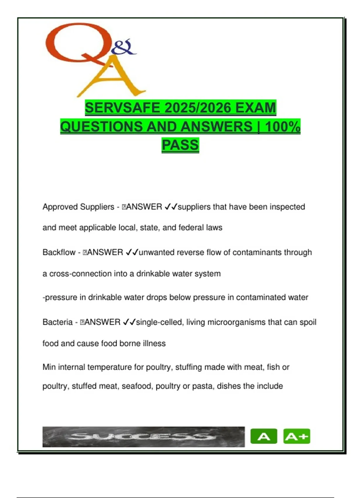 ServSafe Exam 2025/2026 | 100+ Food Safety Questions & Answers ...