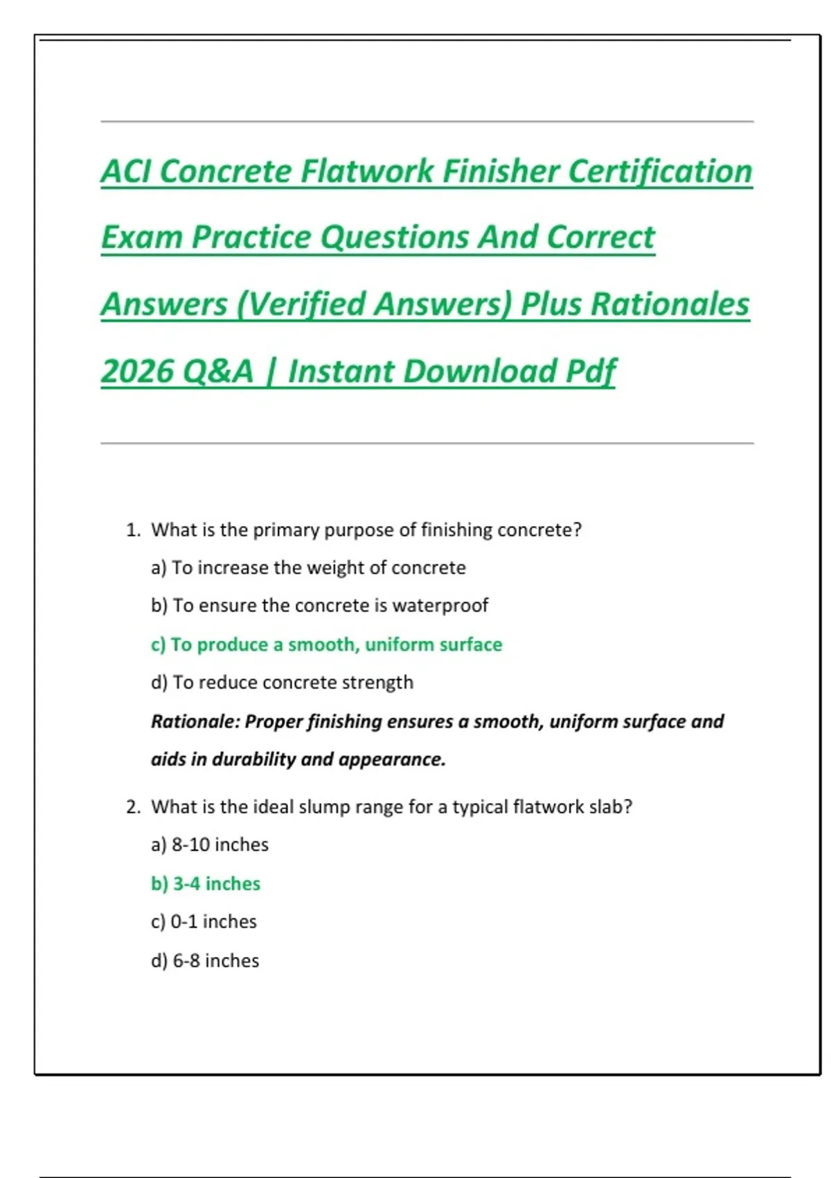 ACI Concrete Flatwork Finisher Certification Exam Practice Questions ...